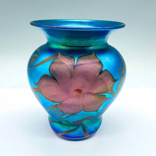Vandermark Studio Art Glass Iridescent Floral Vase