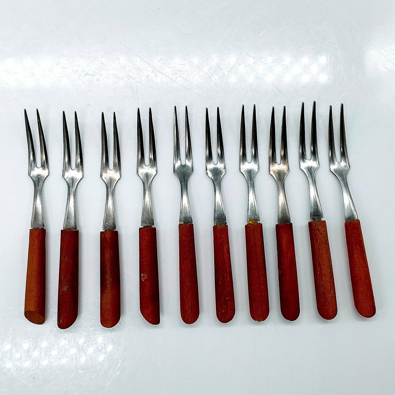 10pc Japanese Stainless Steel Teak Cocktail Forks Auction