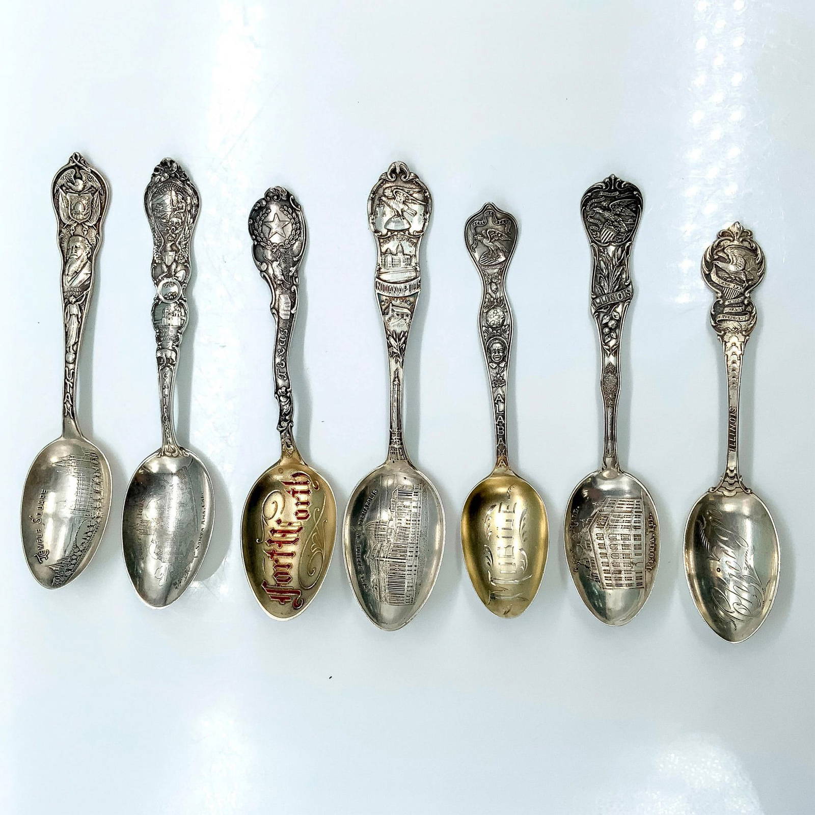 7pc Sterling Silver American State Eagle Souvenir Spoons Auction