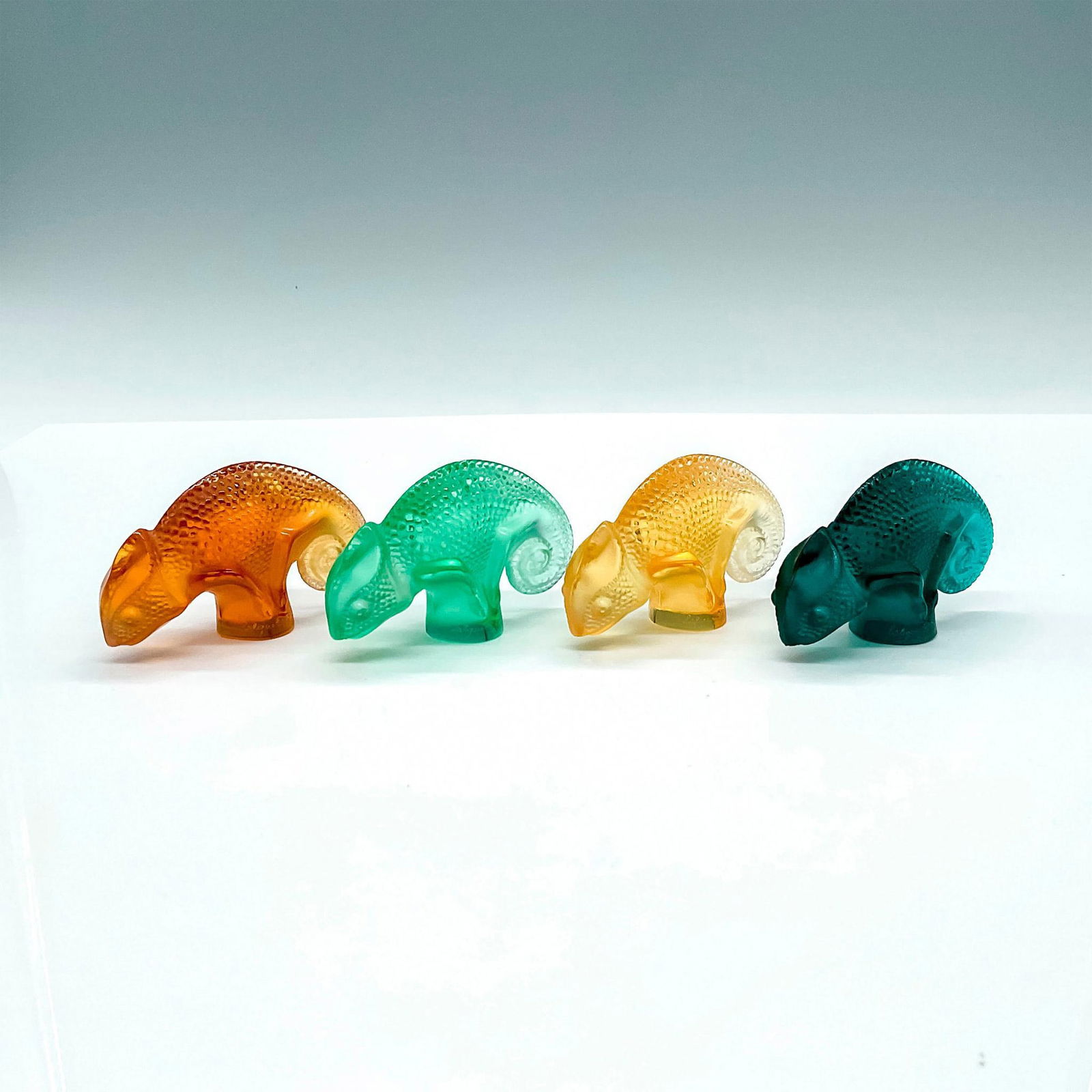 4pc Lalique Crystal Chameleon Figurines Frosted Color Auction