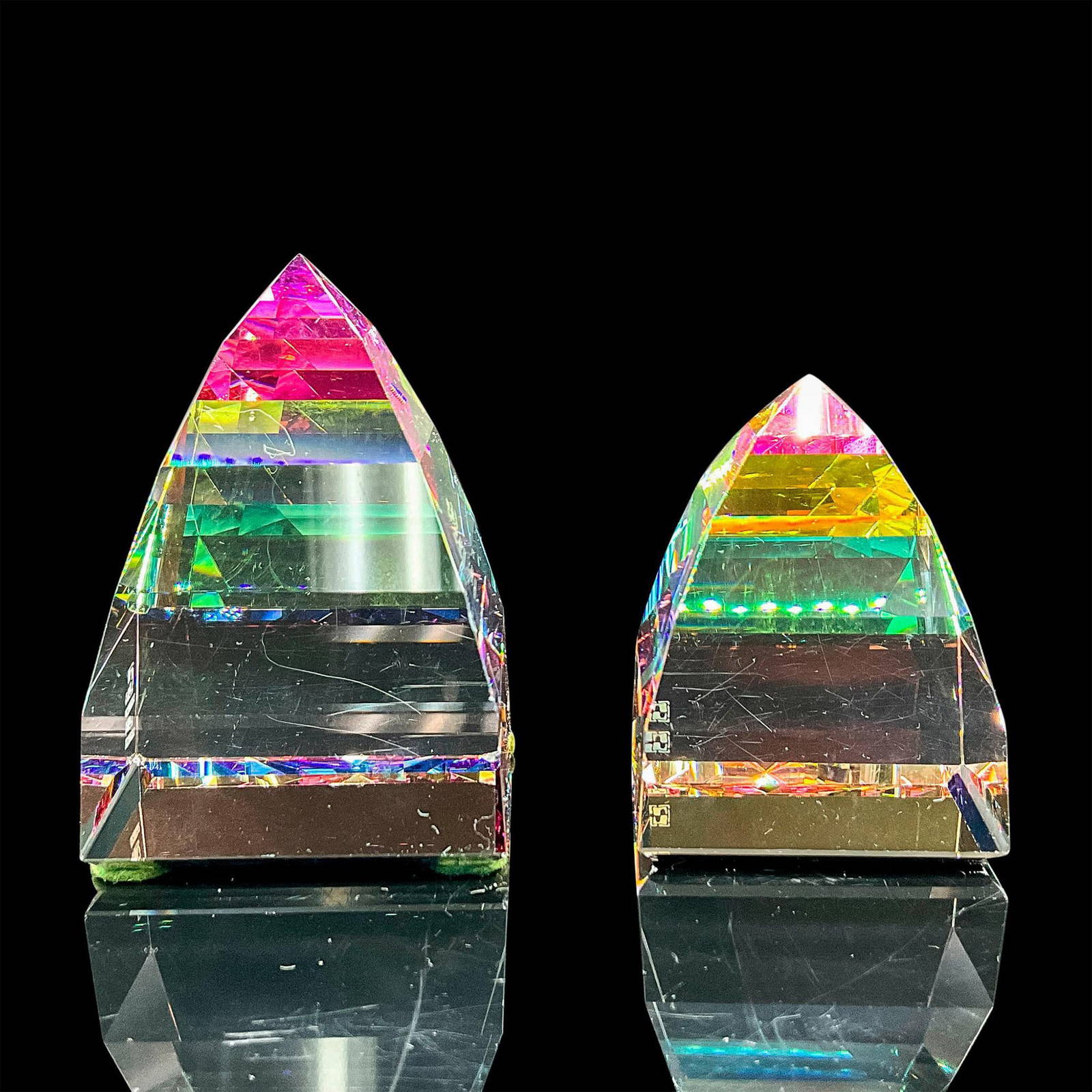 2pc Swarovski Crystal Prism Pyramid Paperweights Auction