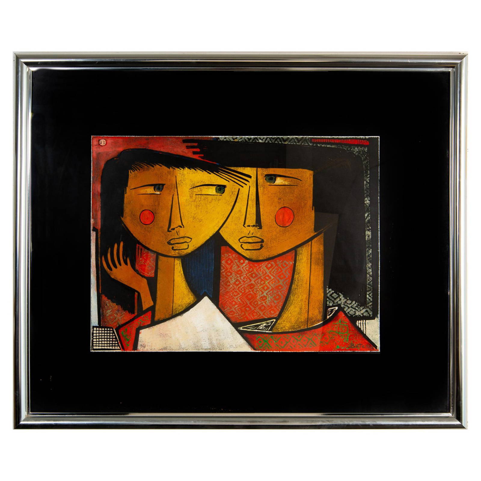 Angel Botello, Original Color Linocut On Black Paper, Signed Auction