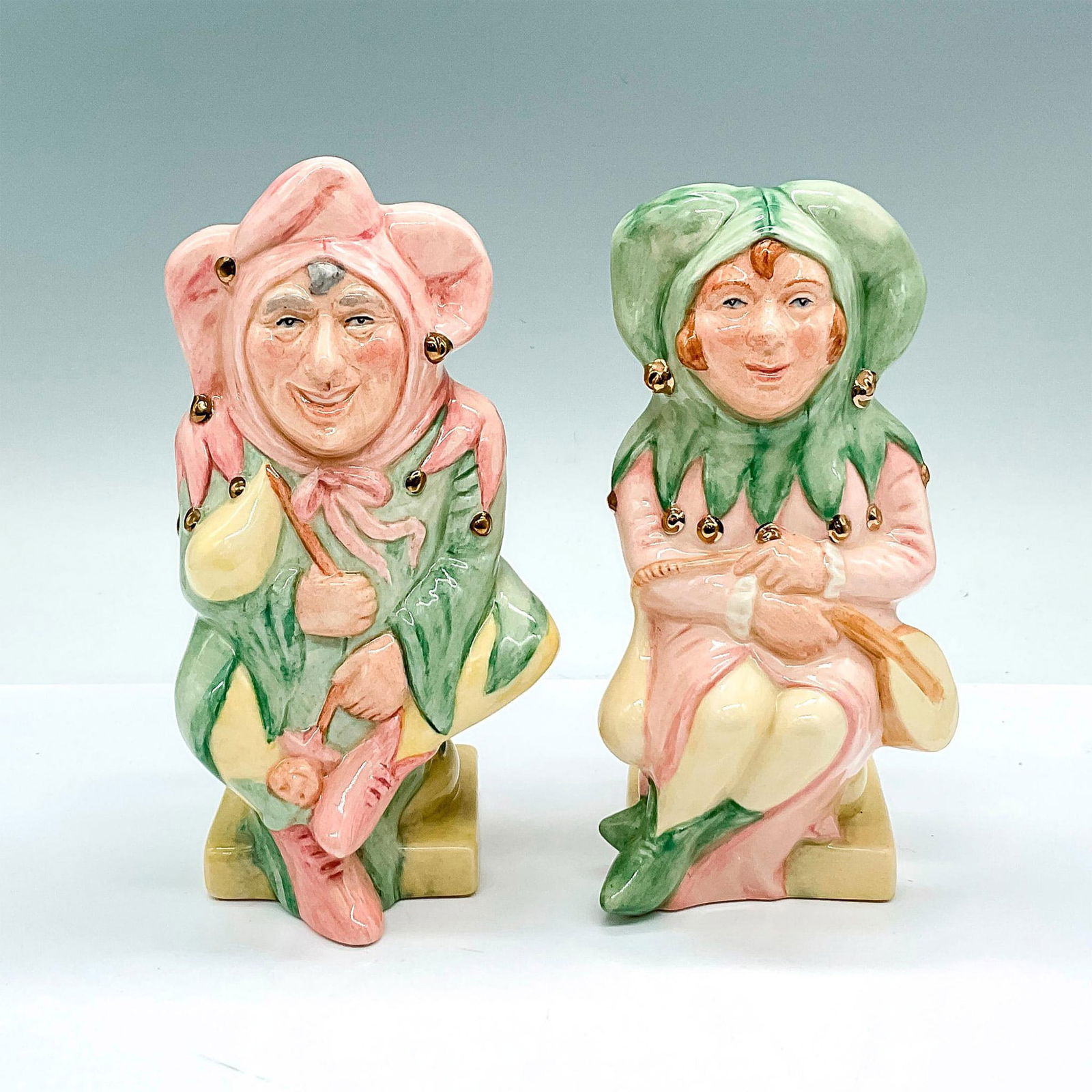 Pair Of Royal Doulton Toby Jugs, The Jester & Lady Jester Auction