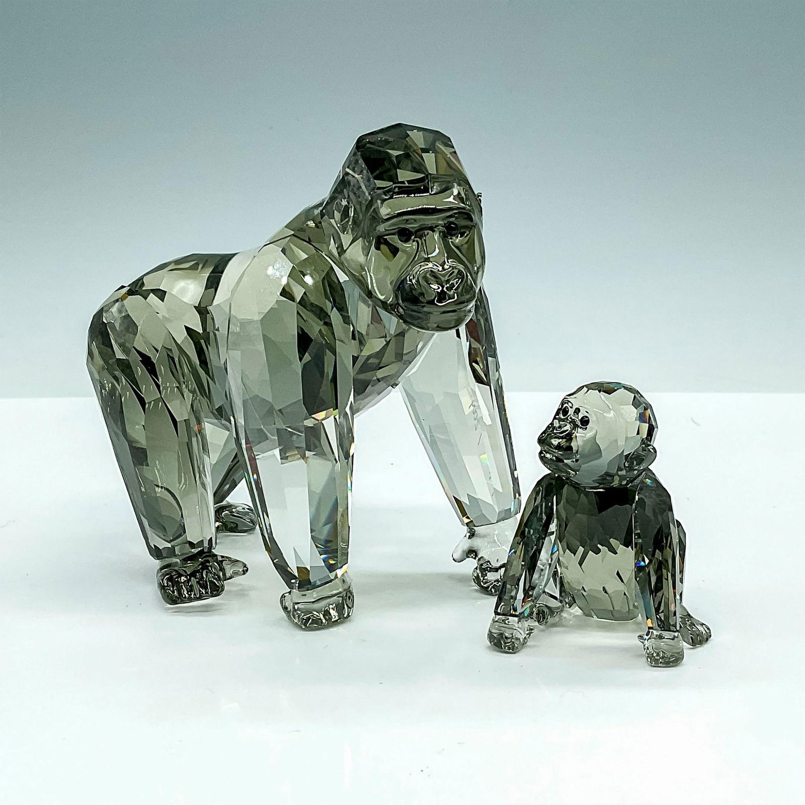 2pc Swarovski Crystal Figurines, Gorillas Signed Auction