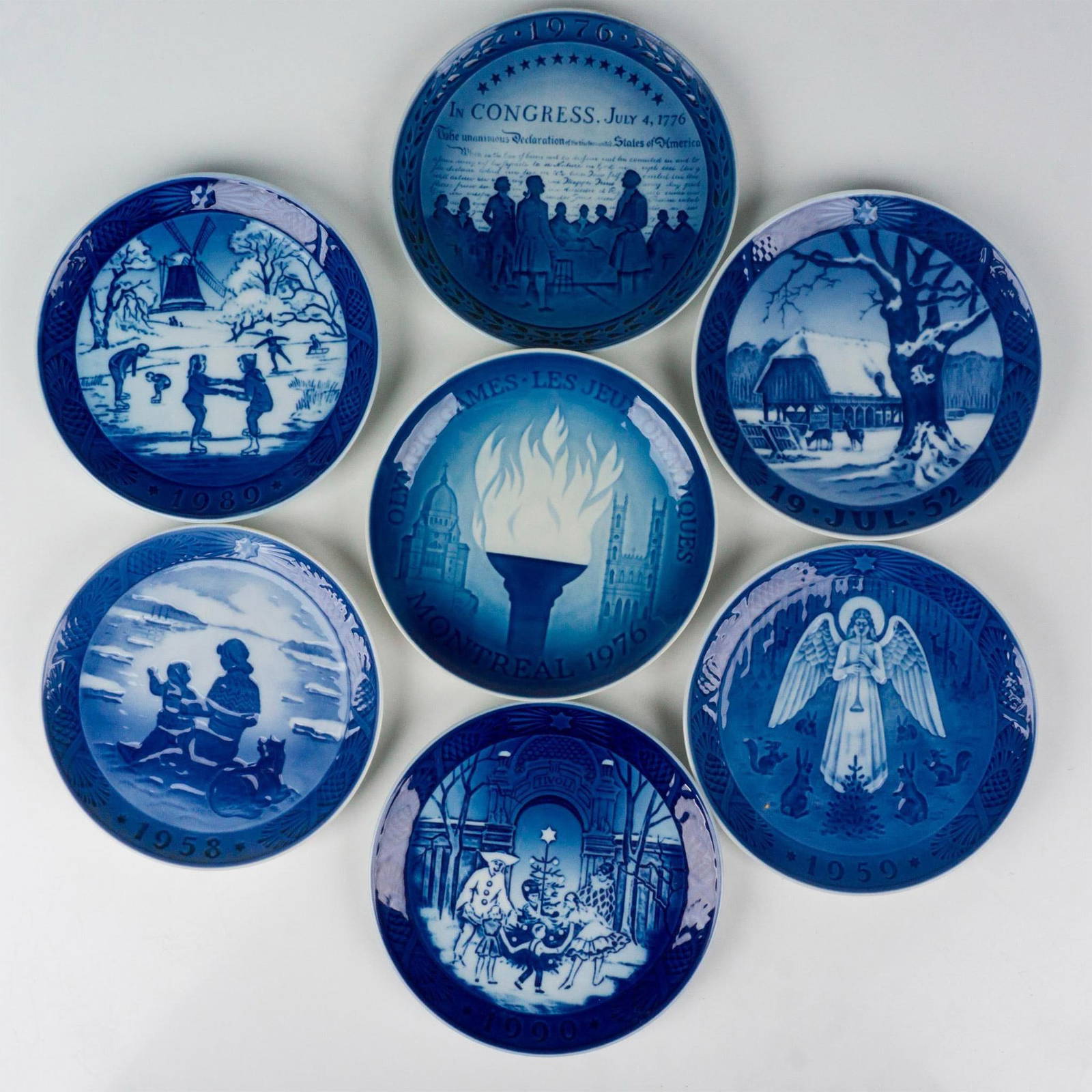 7pc Danish Porcelain Collectible Wall Plates Auction