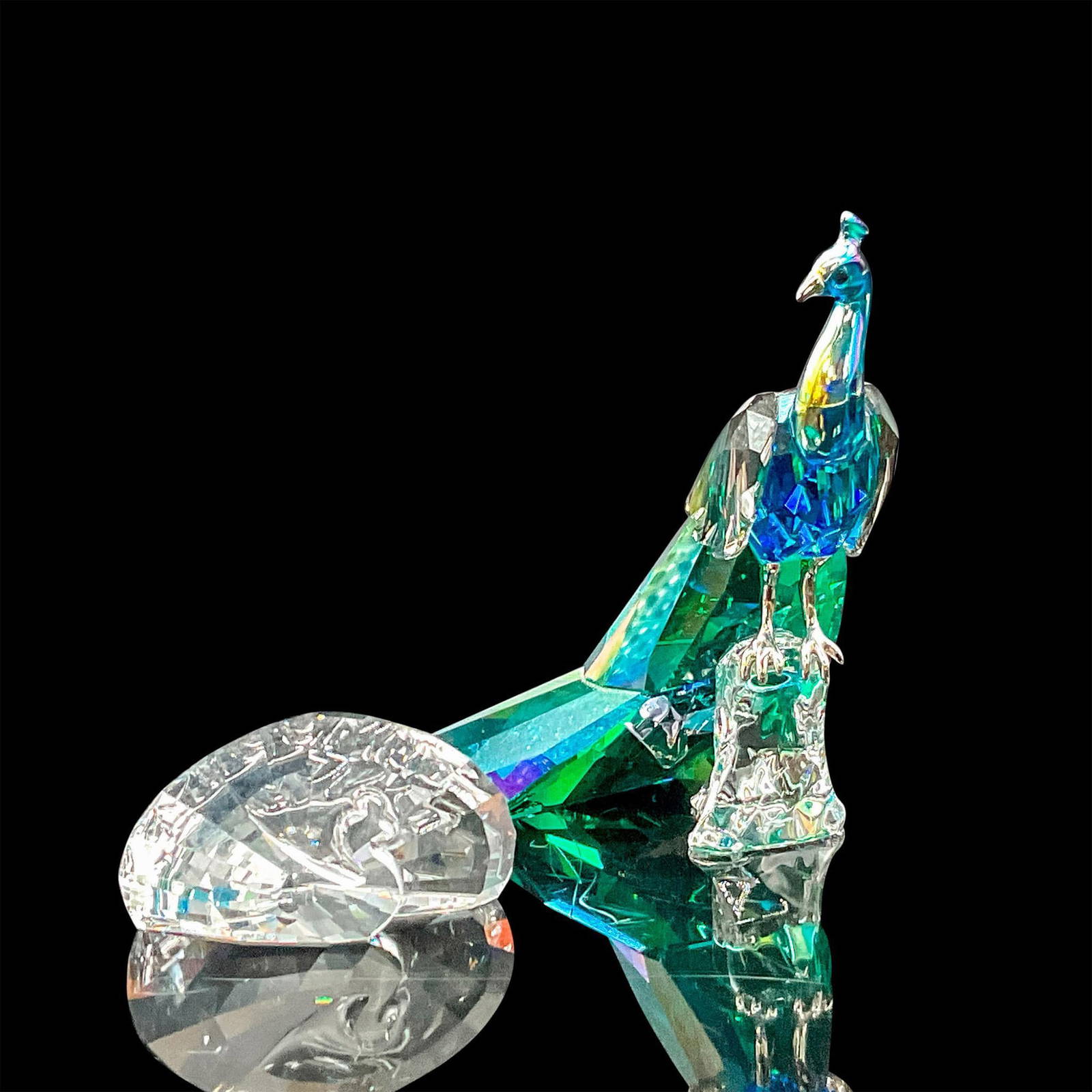 2pc Swarovski Scs Crystal Figurines, Peacock And Paperweight Auction