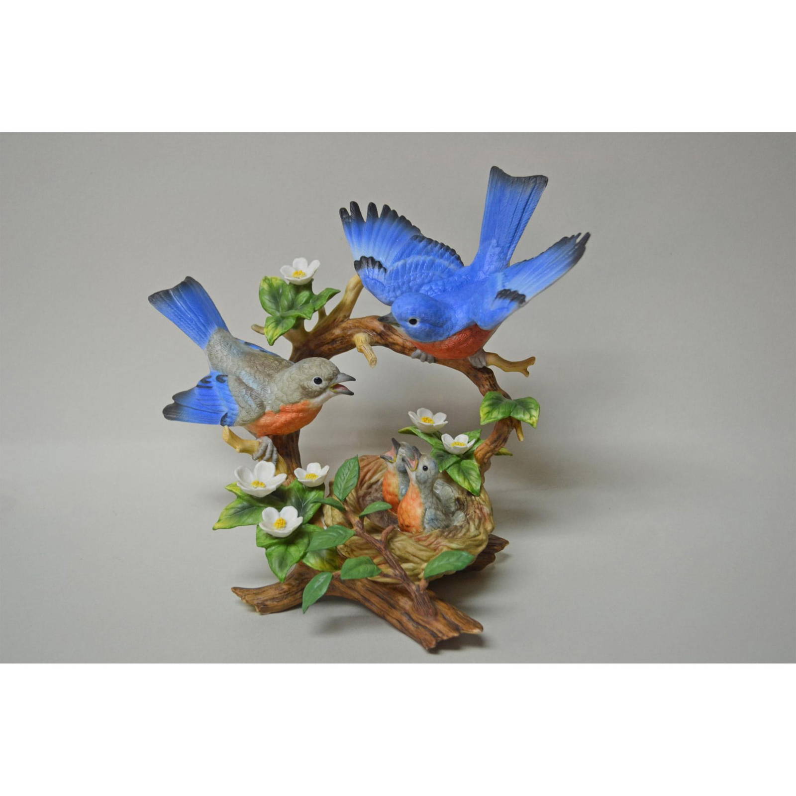 Maruri Bluebird Family With Apple Blossoms Bird Figurine Auction