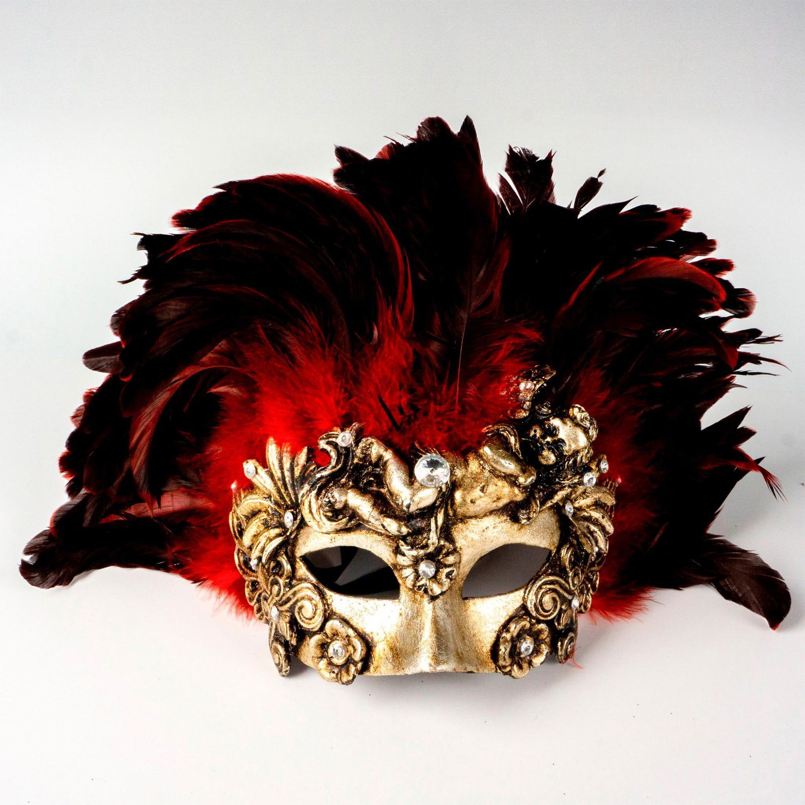 Venetian Domino Mask, Red And Black Feathers Auction