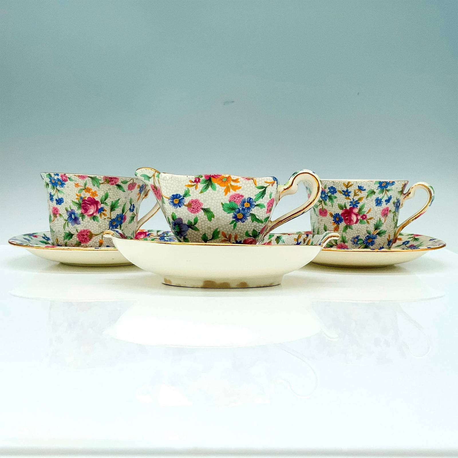 6pc Royal Winton Tea Set Teacups Saucers Creamer Cottage Auction