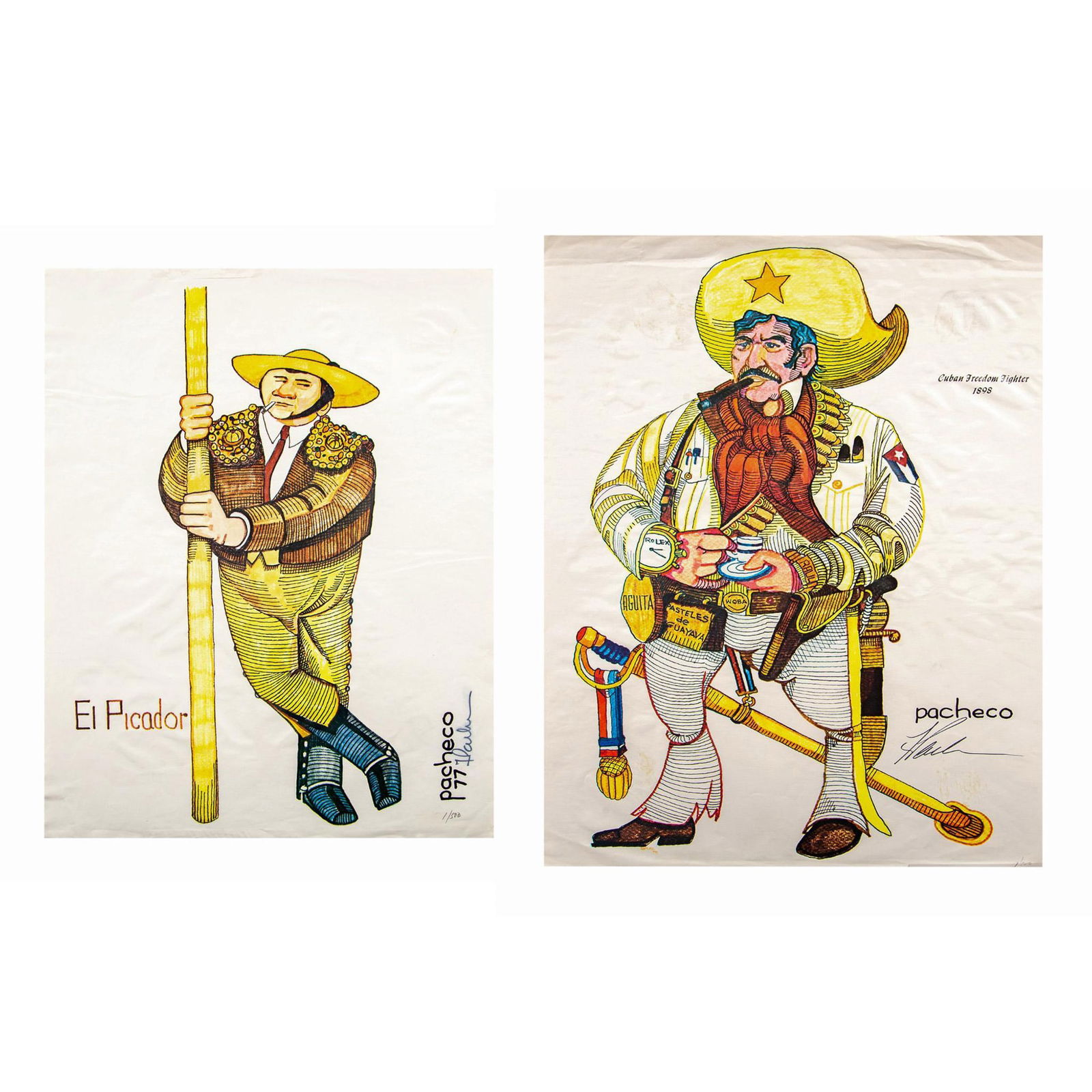 Pacheco, Two Original Color Lithographs On Paper, Signed Auction