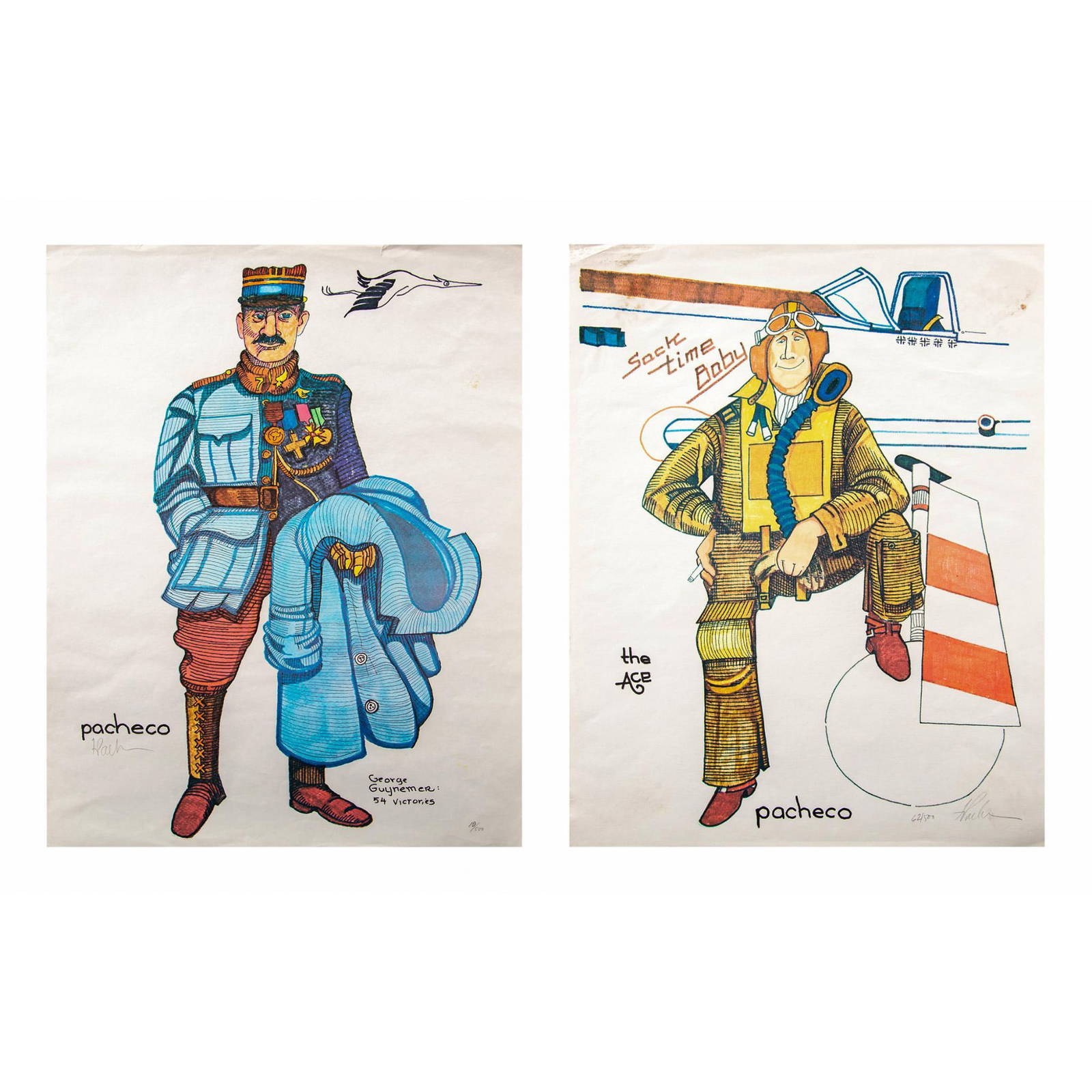Pacheco, Two Original Color Lithographs On Paper, Signed Auction