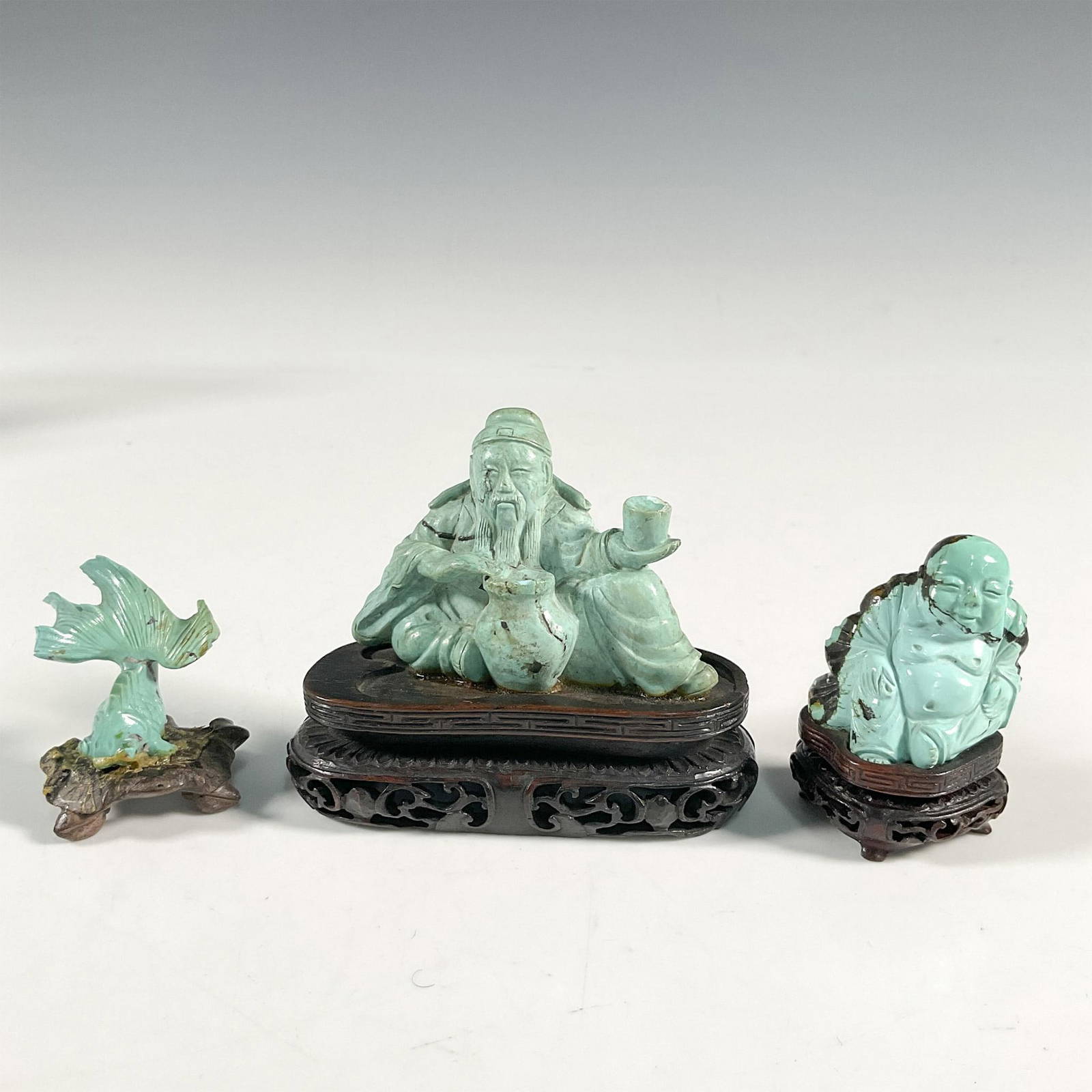 Group Of Three Chinese Carved Turquoise Figures Auction
