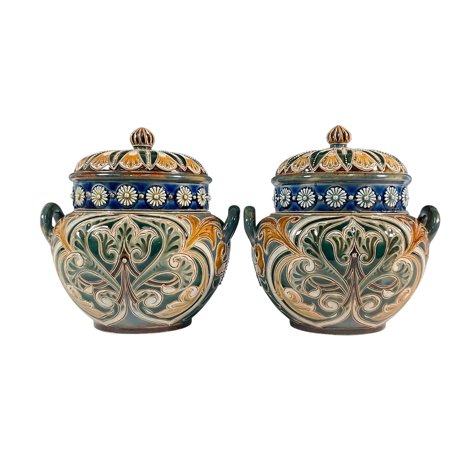 Pair Of Doulton Lambeth Emily Stormer Stoneware Tobacco Jars Auction