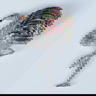 Sterling Silver And Swarovski Crystal Flamingo Brooch