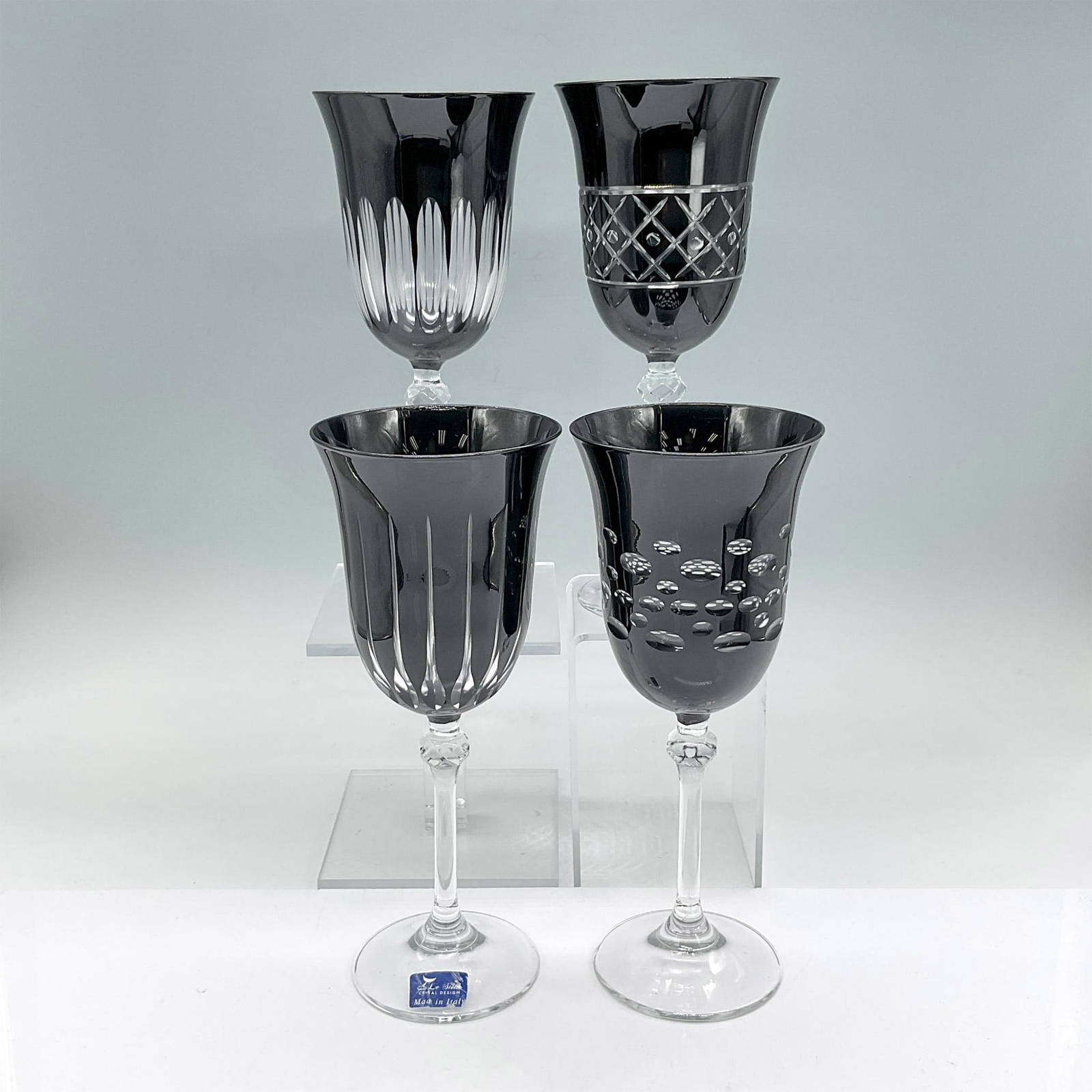 4pc Le Stelle Crystal Wine Glasses, Black Various Patterns Auction