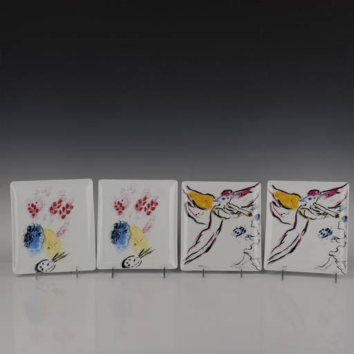 4pc Marc Chagall By Bernardaud Plates Double Face & Red Angel
