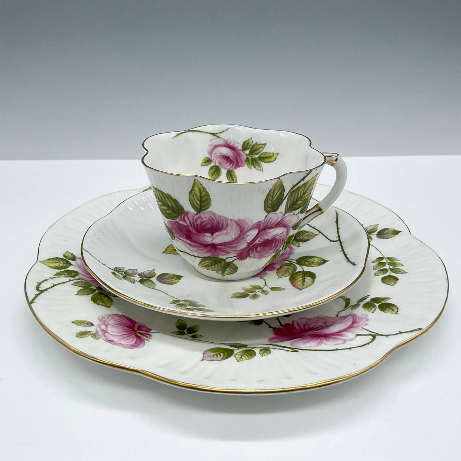 Shelley Bone China Tea Trio, Rambler Rose Auction