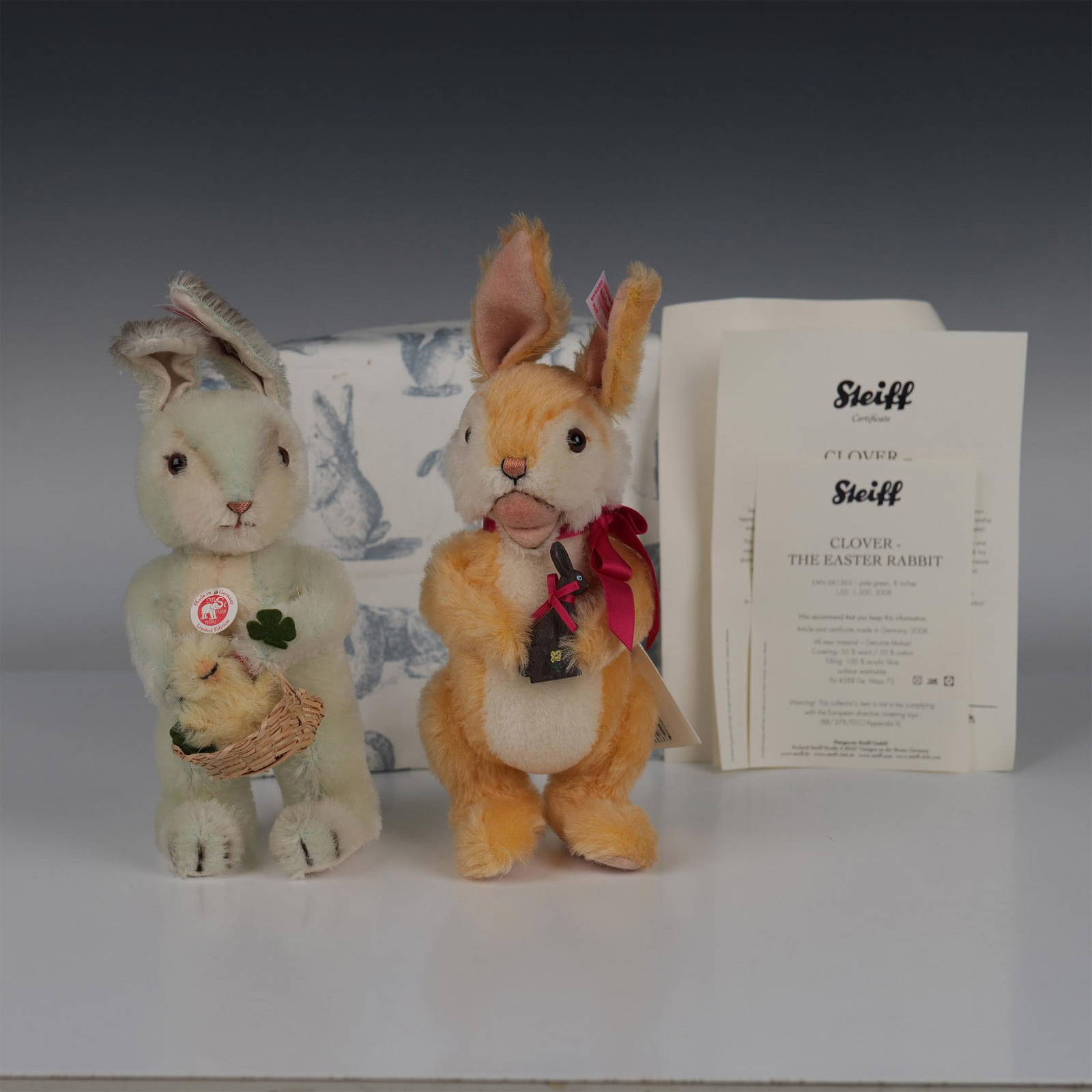 2pc Steiff Bunnies, Clover The Easter Rabbit And Hase Bosom Auction
