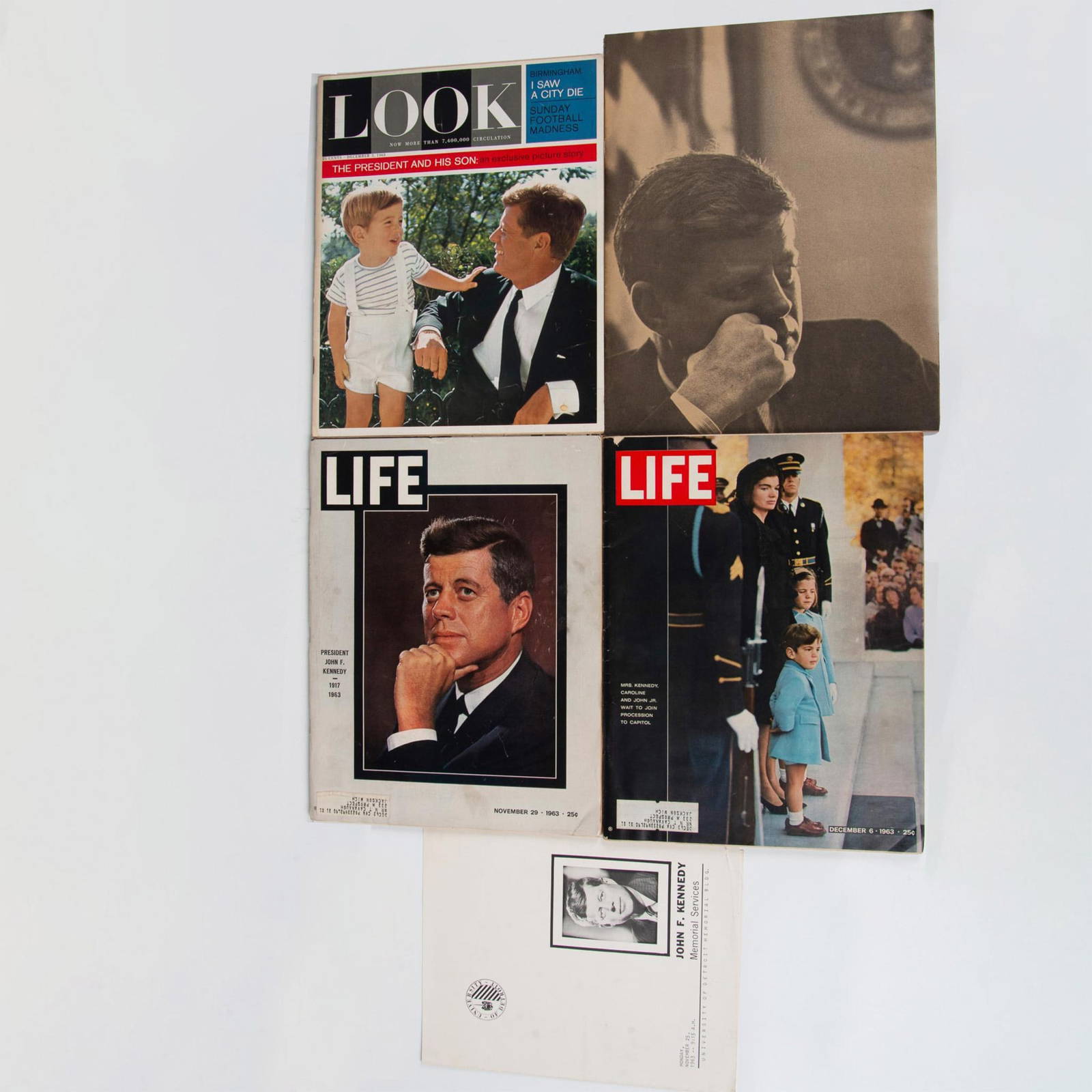 5pc Jfk Newspaper, Magazines, And Memorial Service Auction