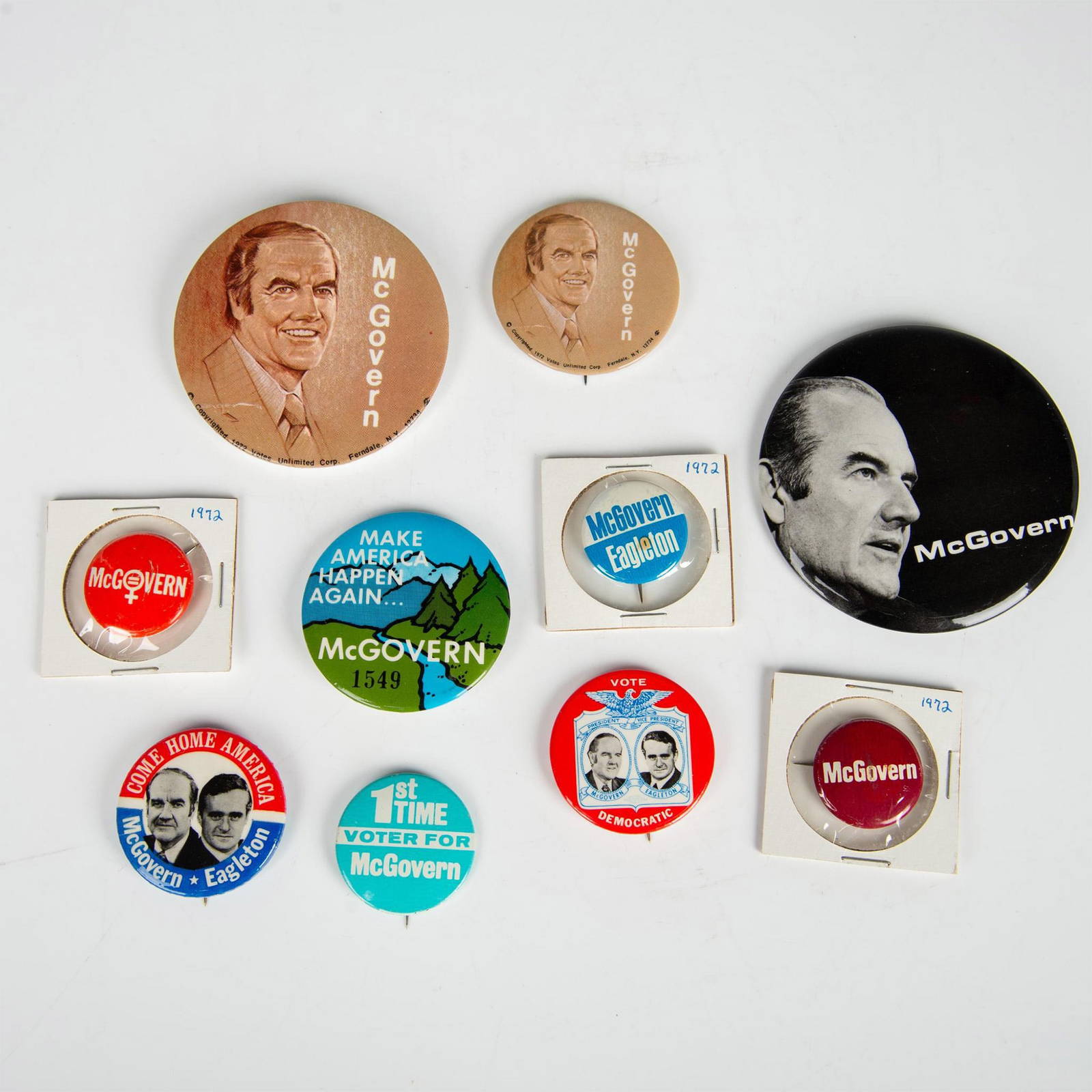 Set Of 10 Mcgovern & Eagleton 1972 Political Buttons Auction