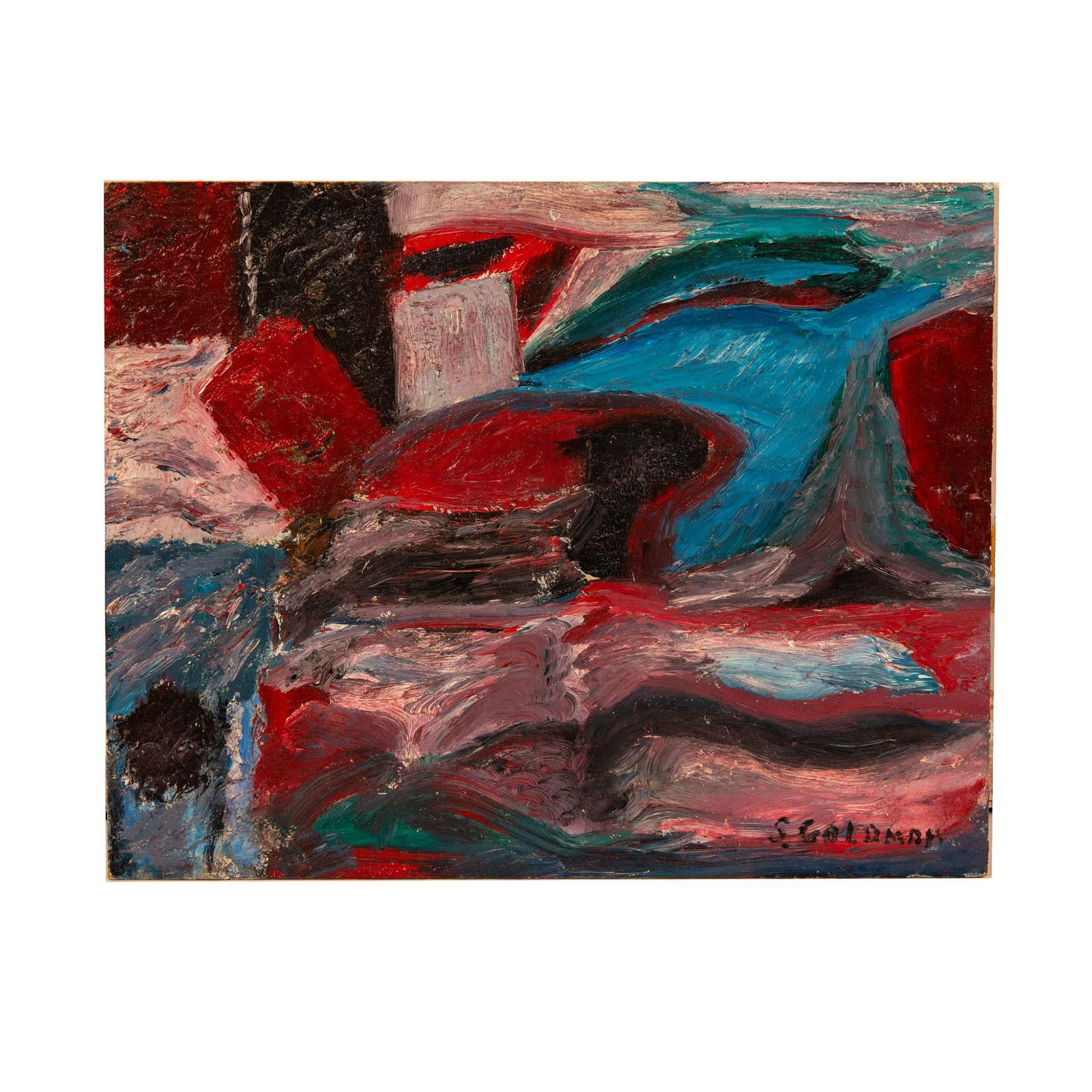 Edward S. Goldman, Abstract Original Oil On Board, Signed Auction