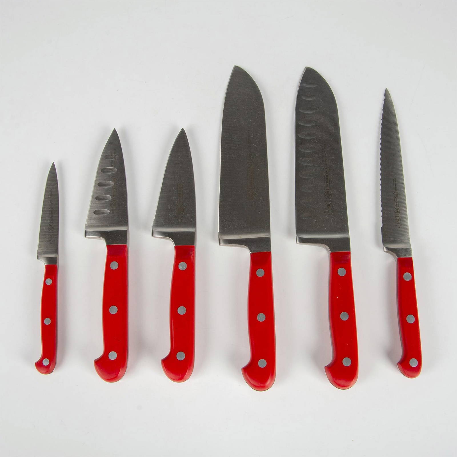 6pc Mundial Stainless Steel Red Handled Knife Set Auction