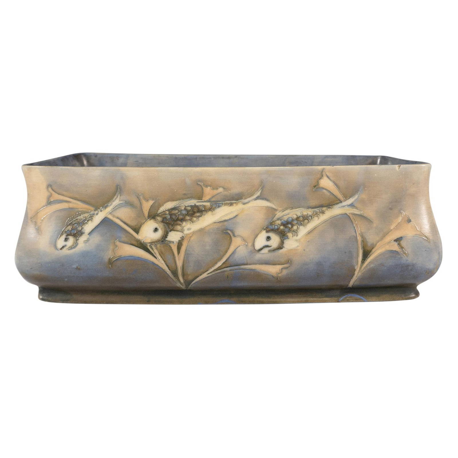 Rare Moorcroft Pottery Rectangular Cachepot, Fish Auction