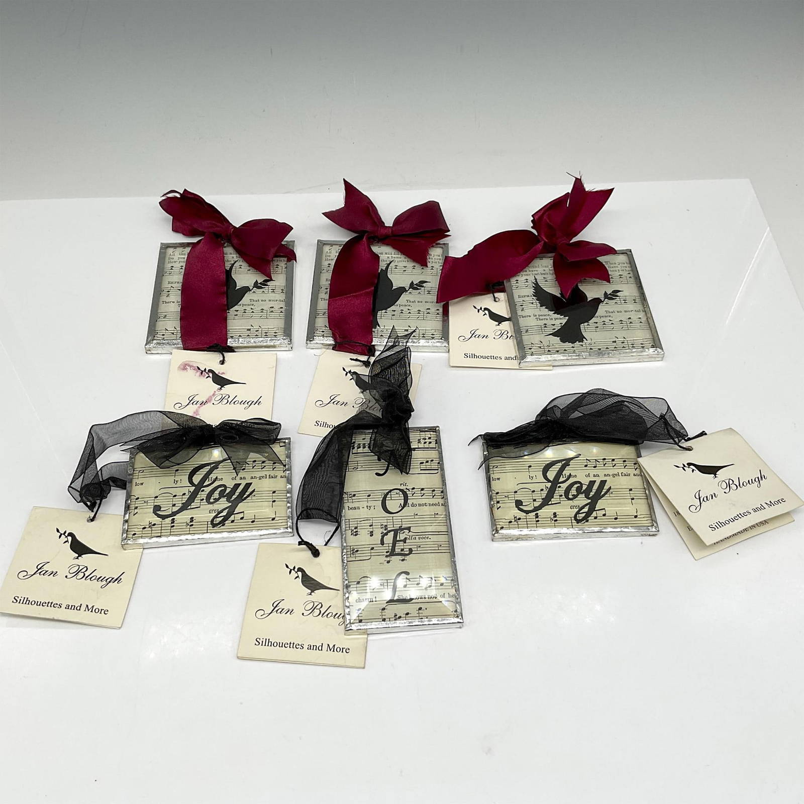 6pc Vintage Jan Blough Silhouette Ornaments, Music Auction