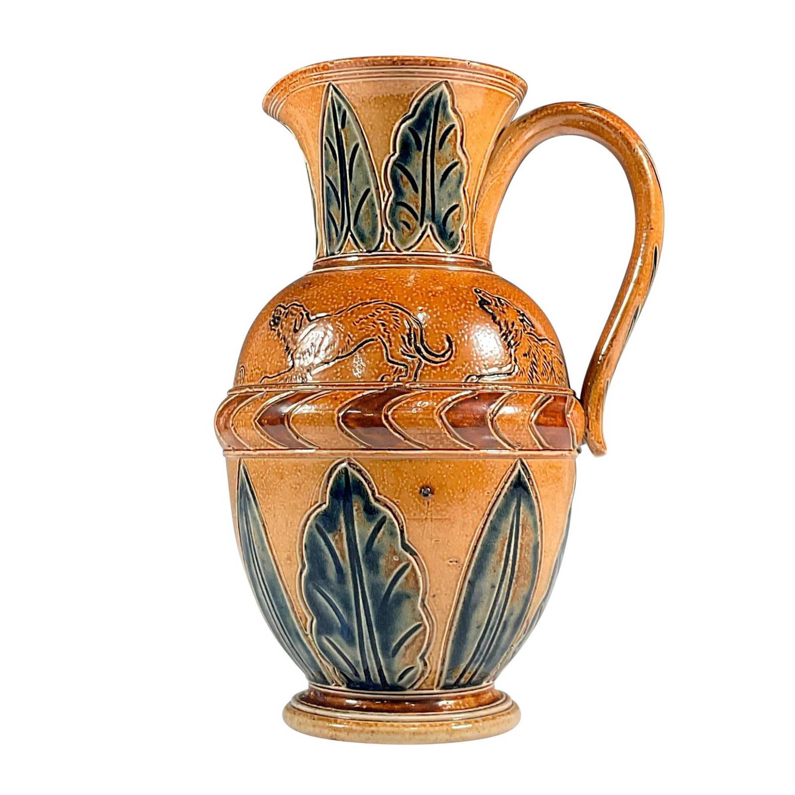 Doulton Lambeth Hannah Barlow Pitcher, Dogs Auction