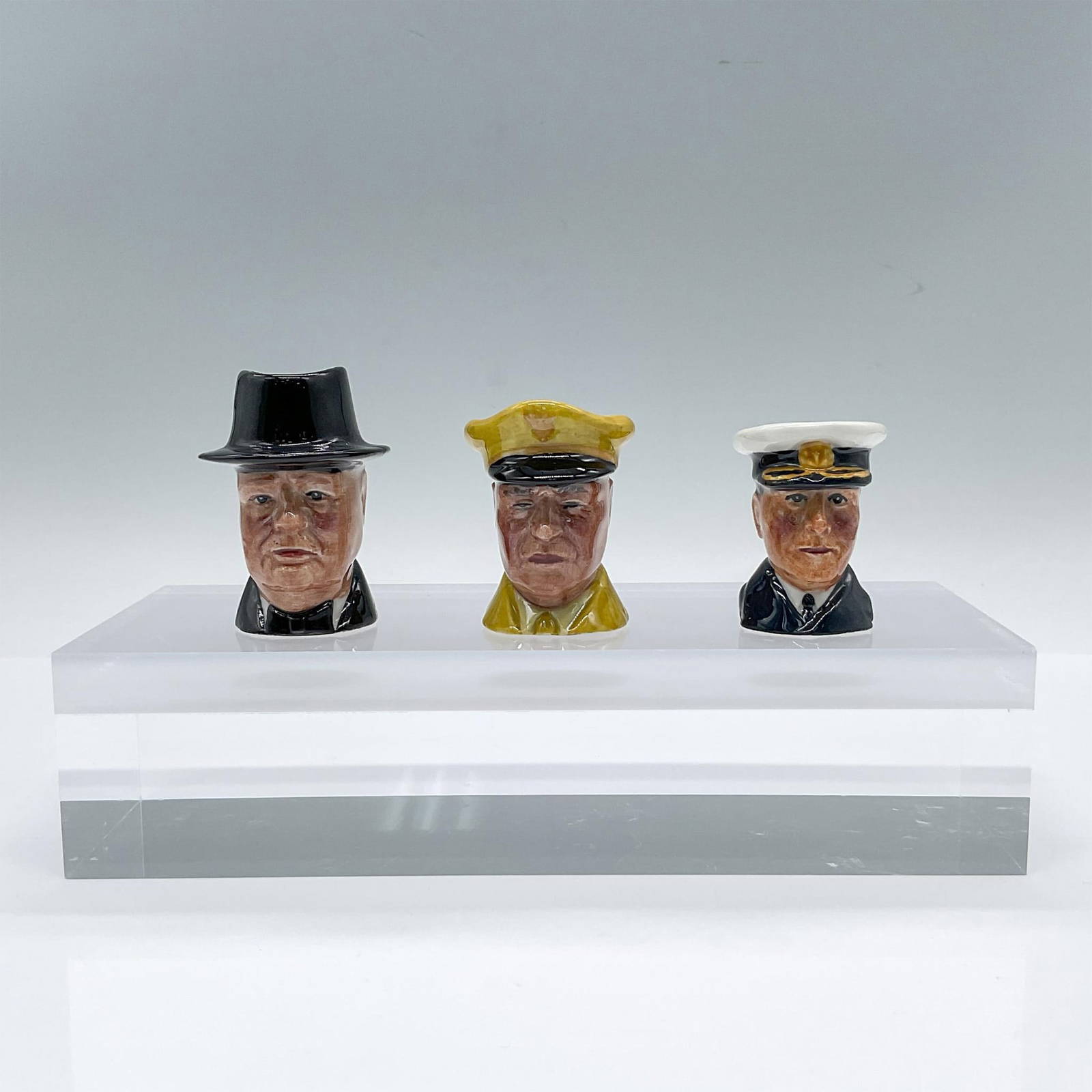 3pc Staffordshire Ceramics Tiny Character Jugs, War Heroes Auction