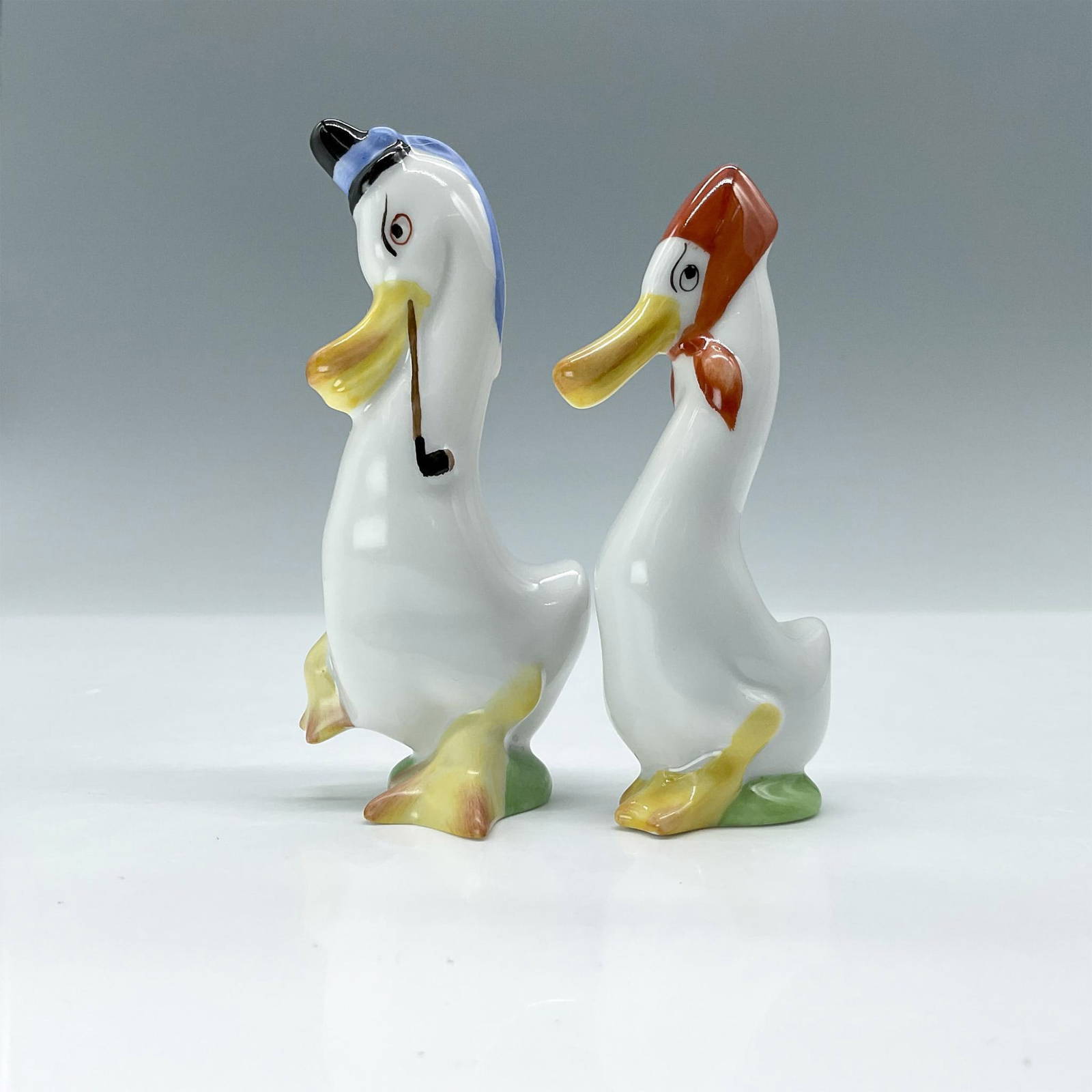 2pc Herend Porcelain Figurine, Goose Couple Auction