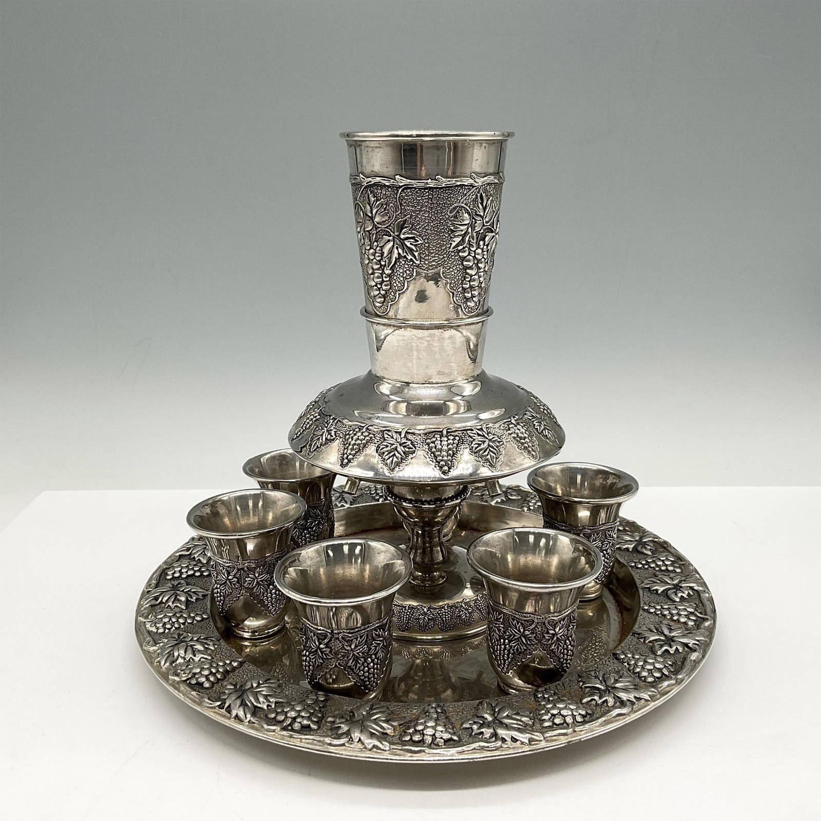 Karshi Judaica Silver Plated Kiddush Wine Fountain Set Auction