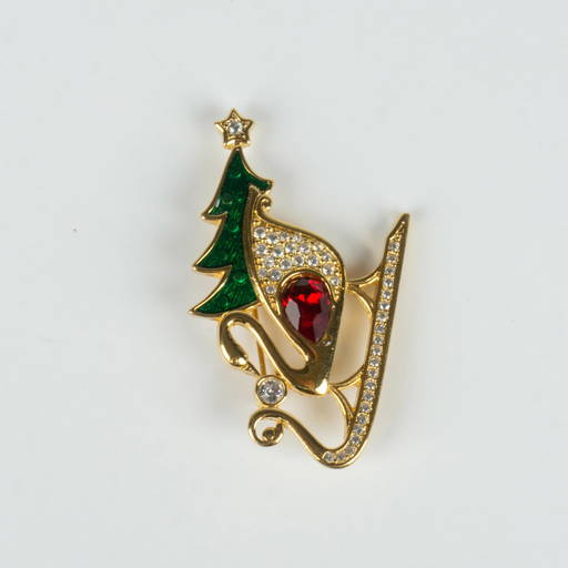 Swarovski Crystal Christmas Swan Sled Brooch Pin