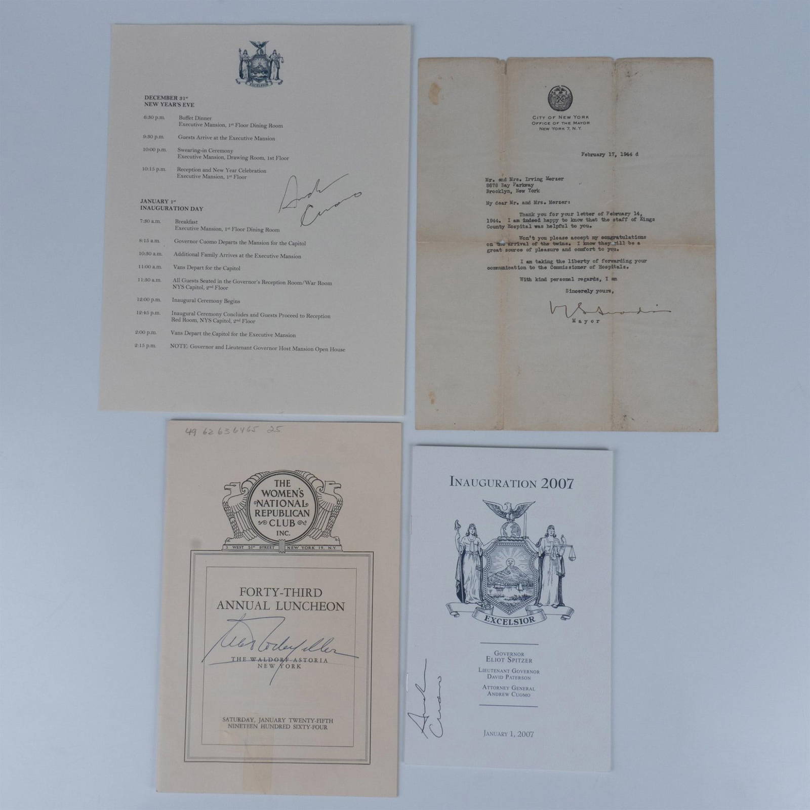 4pc New York Political Autograph Collection Auction
