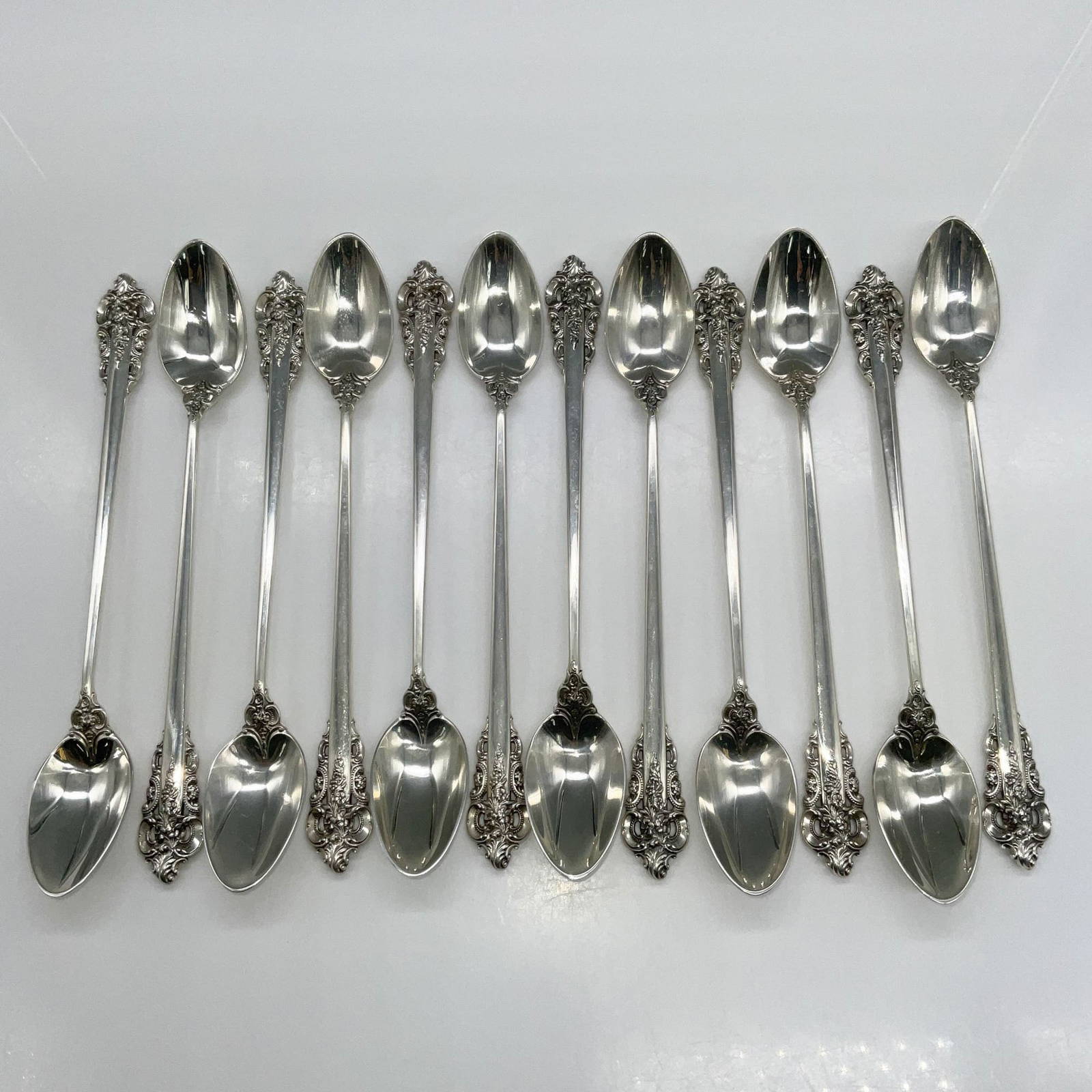 12pc Wallace Sterling Iced Tea Spoons, Grand Baroque Auction