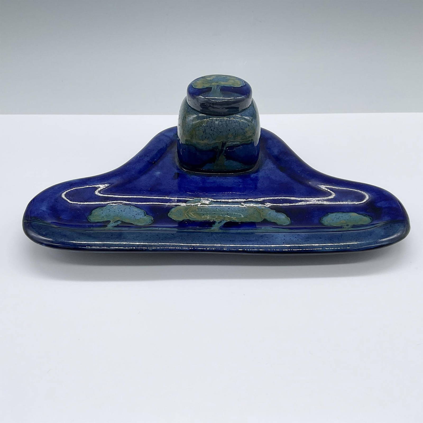 Moorcroft Pottery Inkwell And Ink Pen Holder, Moonlit Blue Auction
