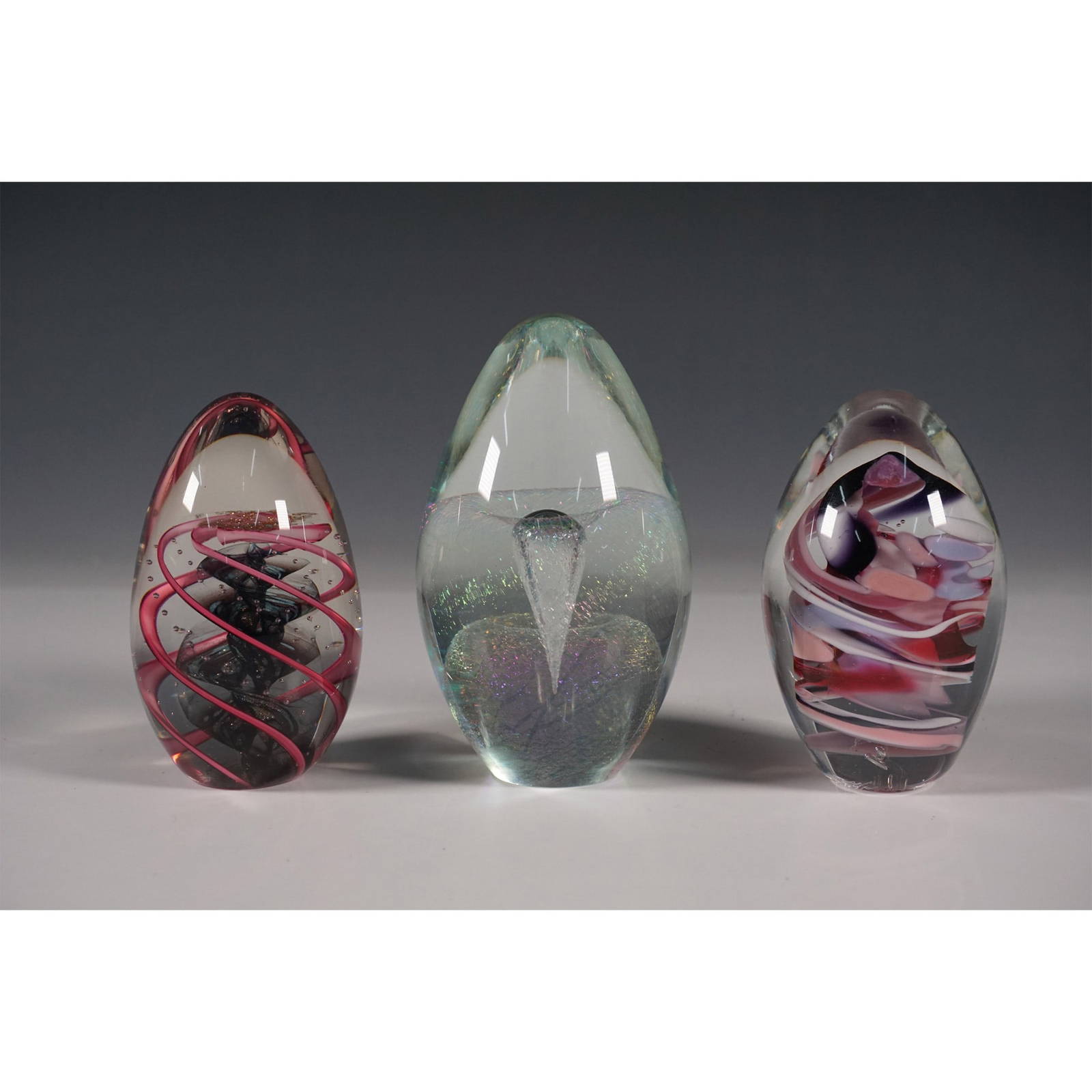 3pc Art Glass Paperweight Collection Auction