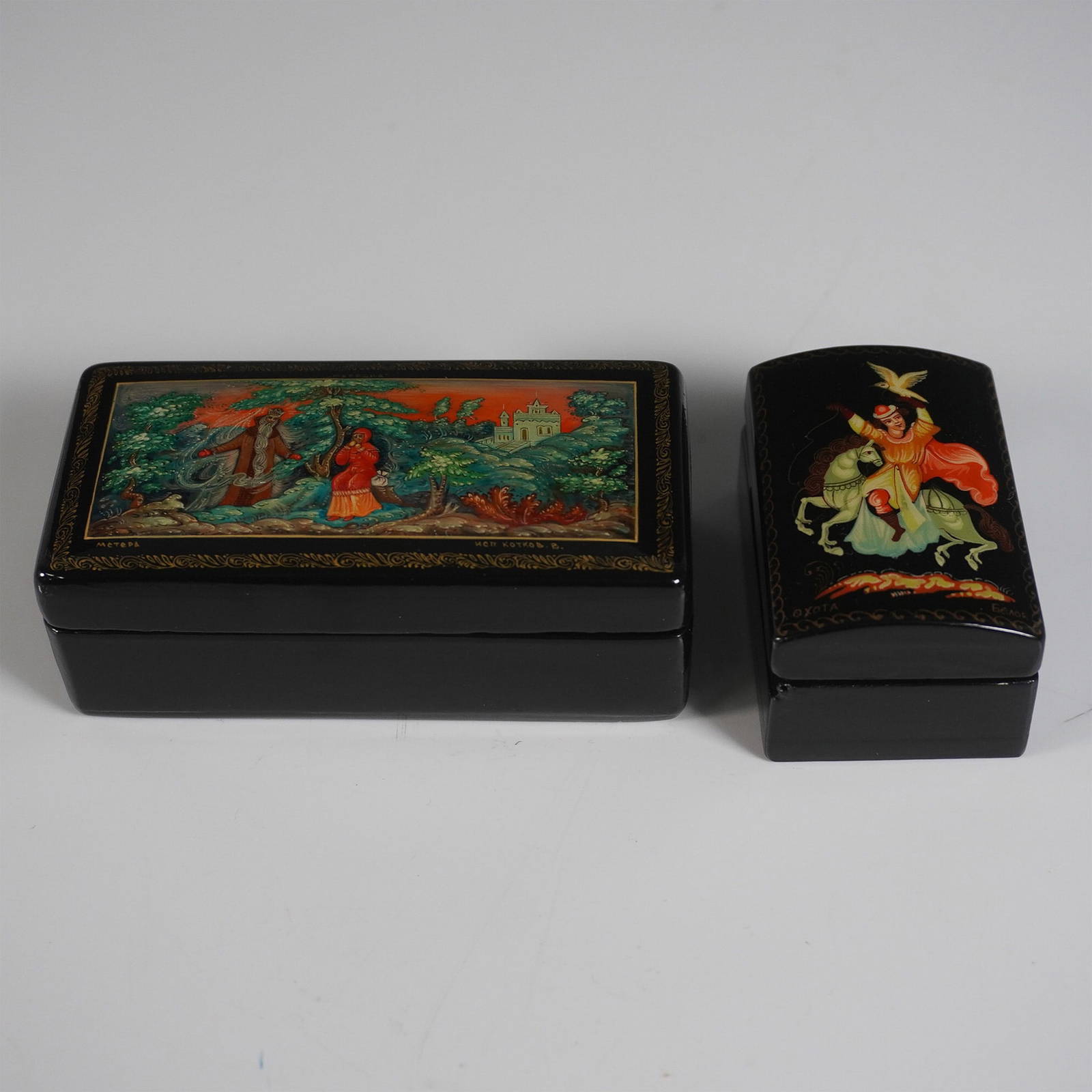2pc Soviet Russian Hand-painted Lacquer Boxes Auction