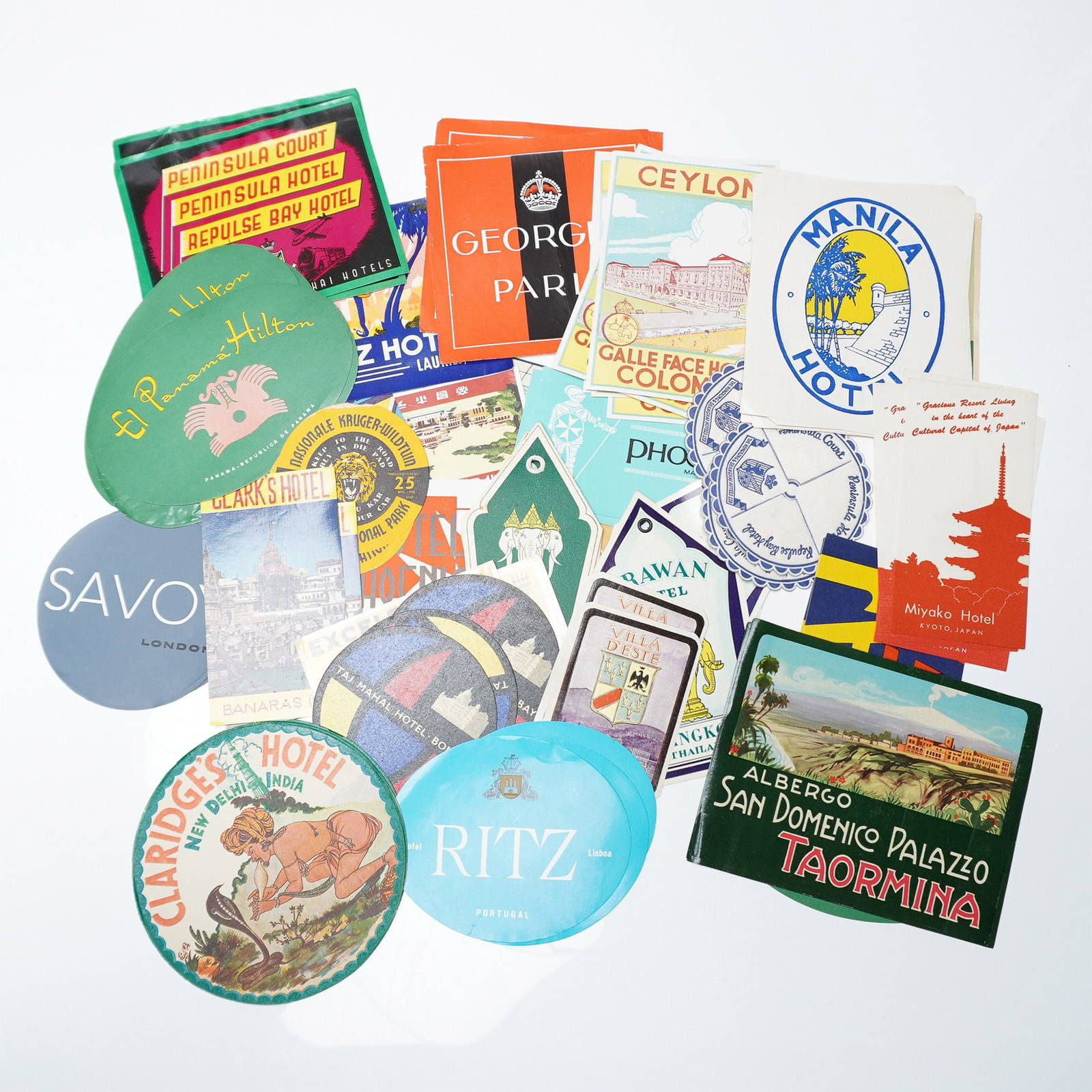 100pc Vintage Hotel Luggage Stickers & Coasters, International Lot Auction