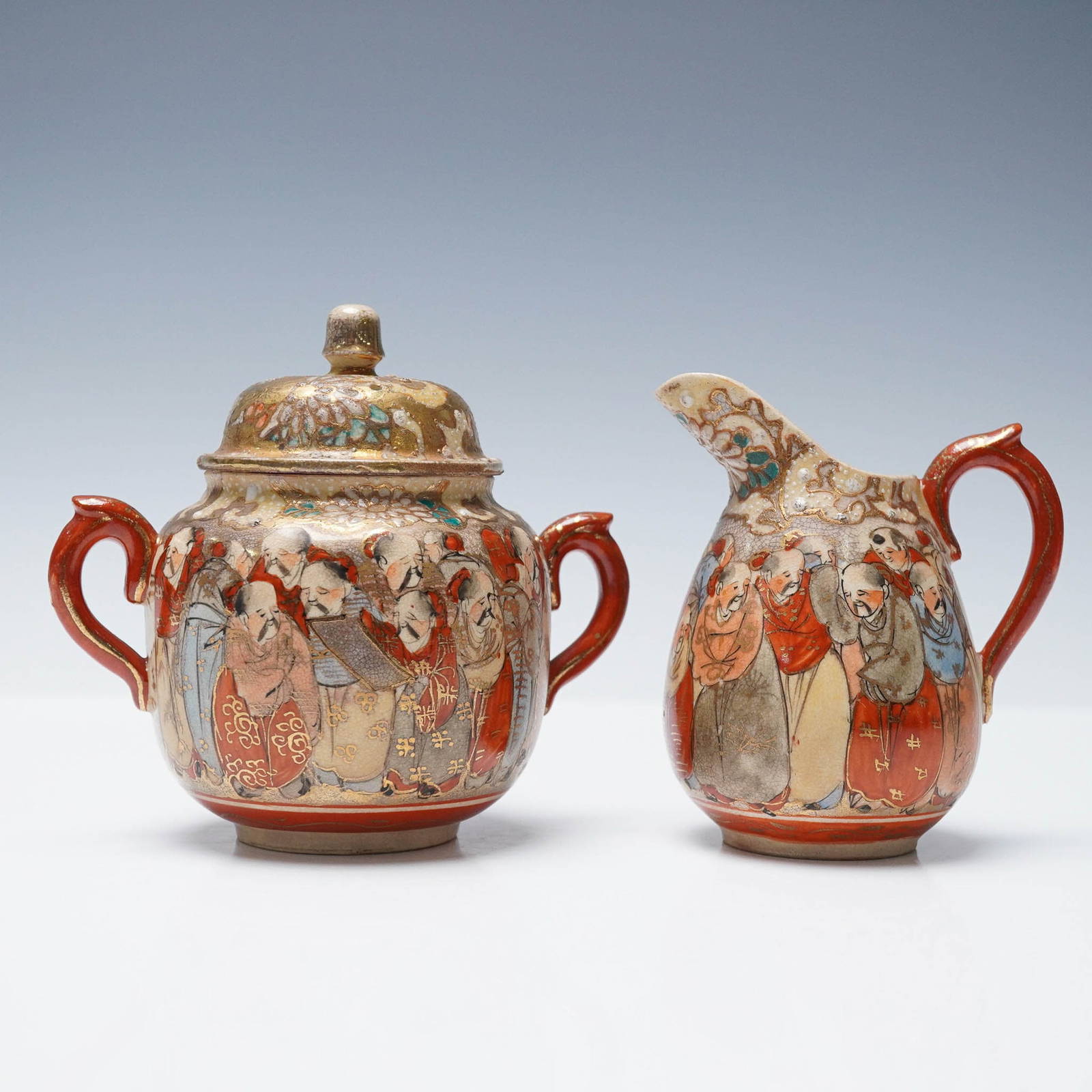 2pc Japanese Satsuma Ware Creamer And Sugar Bowl Auction