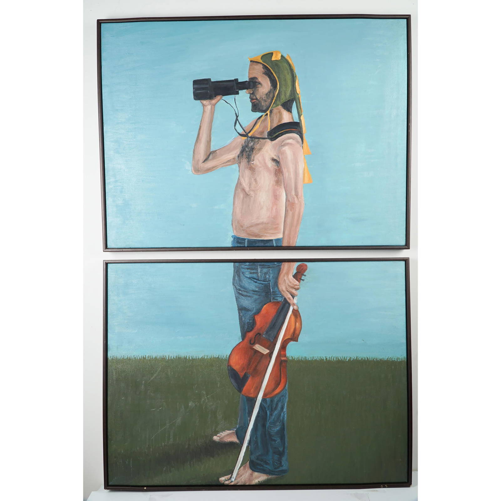 2pc David Teichner, Two-piece Figurative Oil On Canvas Diptych - Signed ...