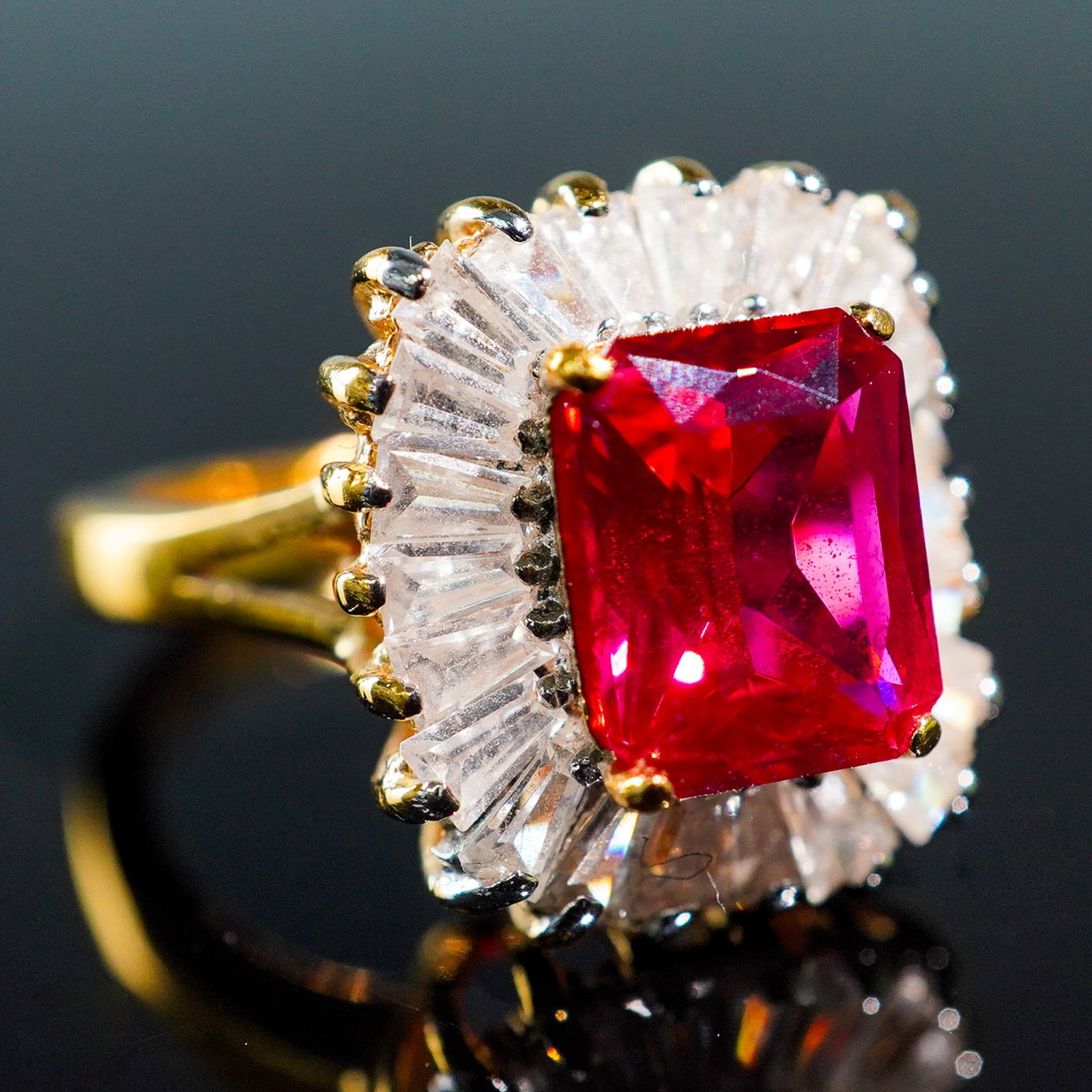 Woman's 24k Gold Plated Lab Grown Ruby And Cz Ring - Jul 06, 2025 ...