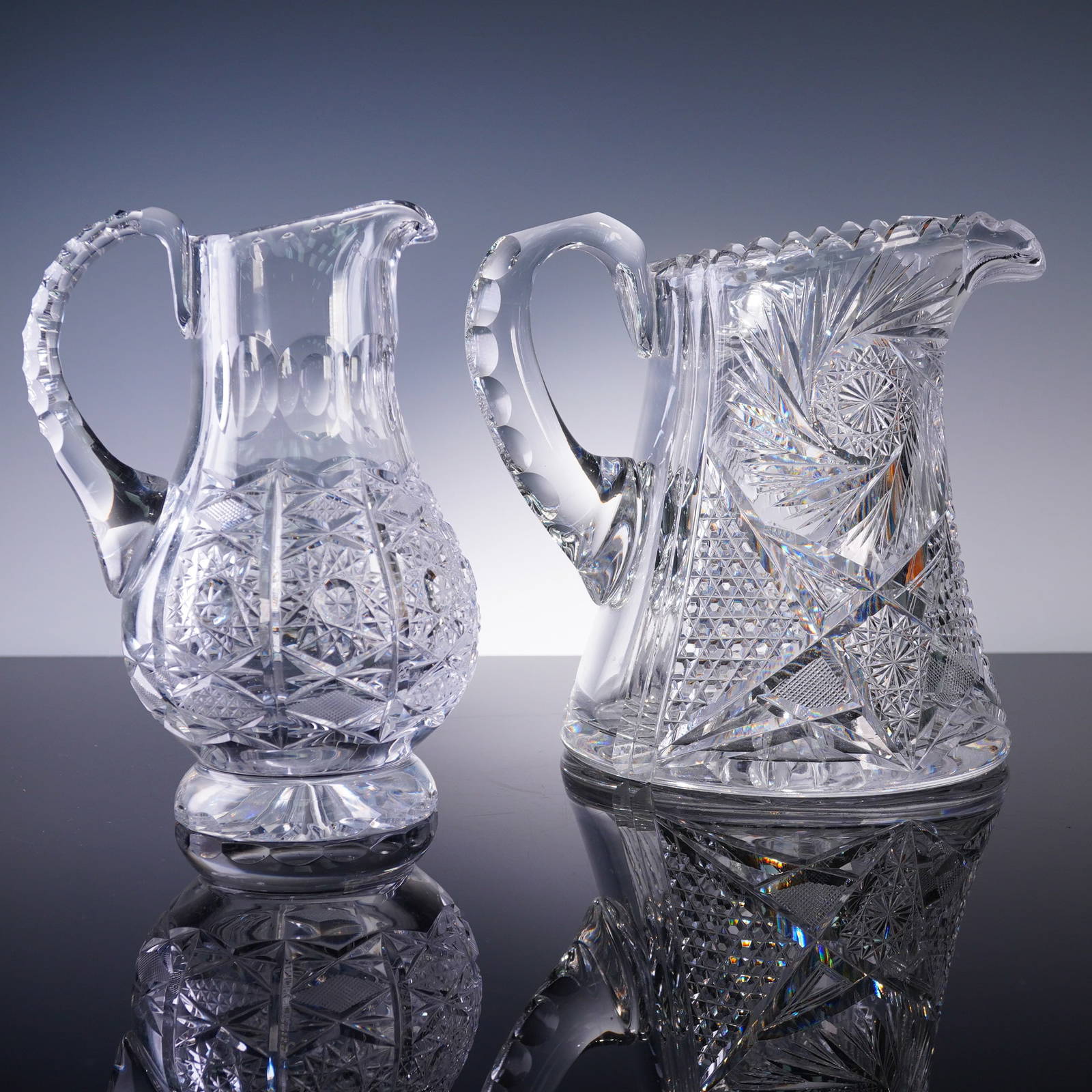 2pc Cut Glass Crystal Pitchers With Starburst Motif - Jul 20, 2025 ...