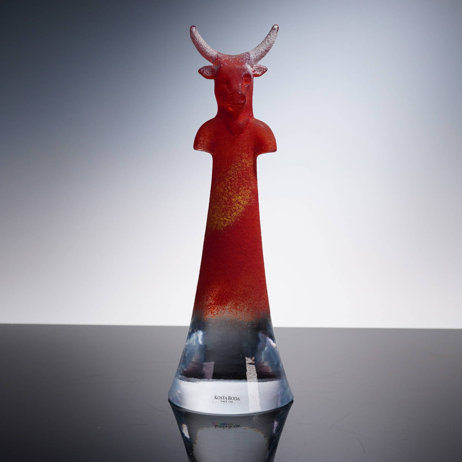 Kosta Boda Red And Clear Glass Bull Totem By Kjell Engman - Jul 15 ...