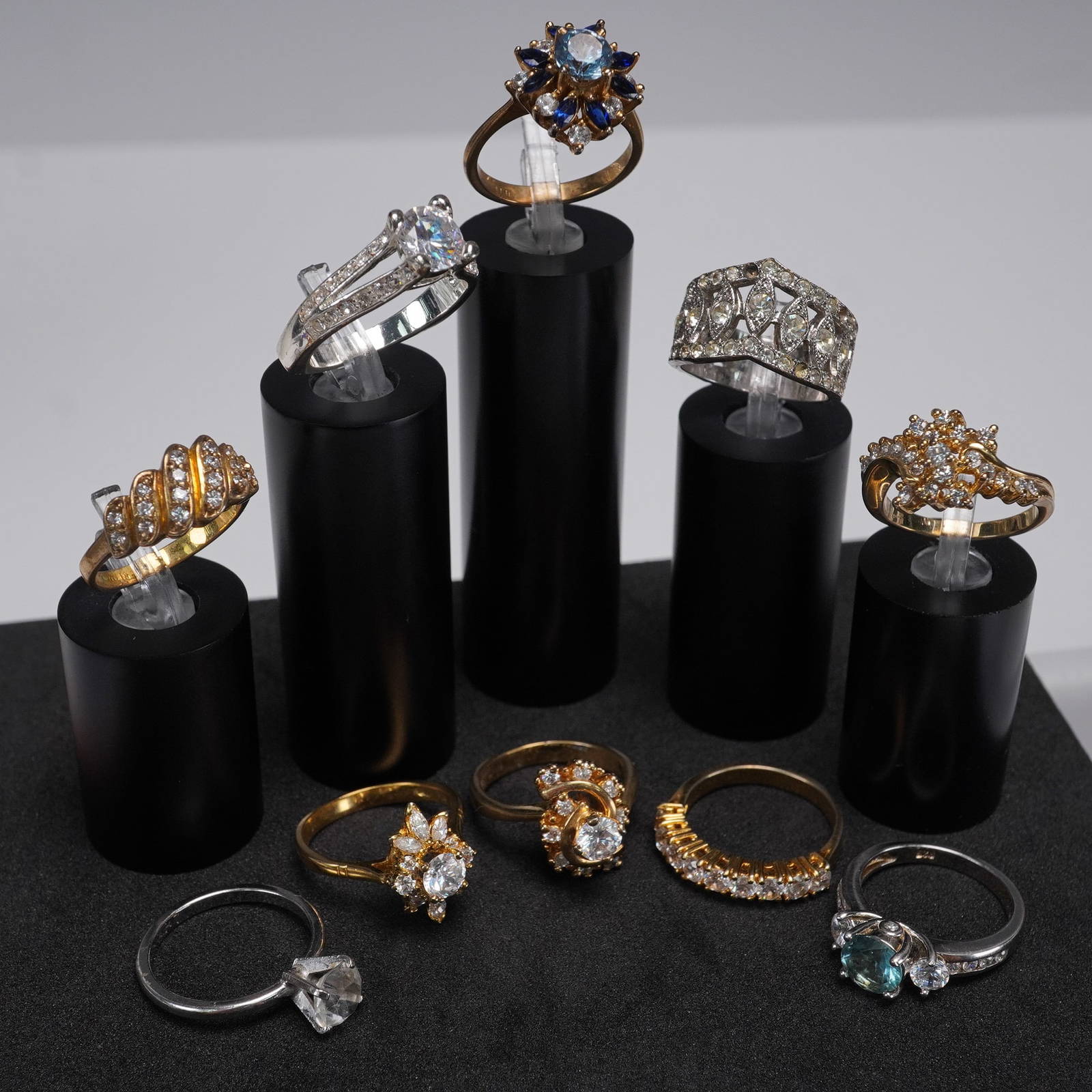 10pc Sterling Silver & Gold-plated Rings, Simulated & Semi-precious ...