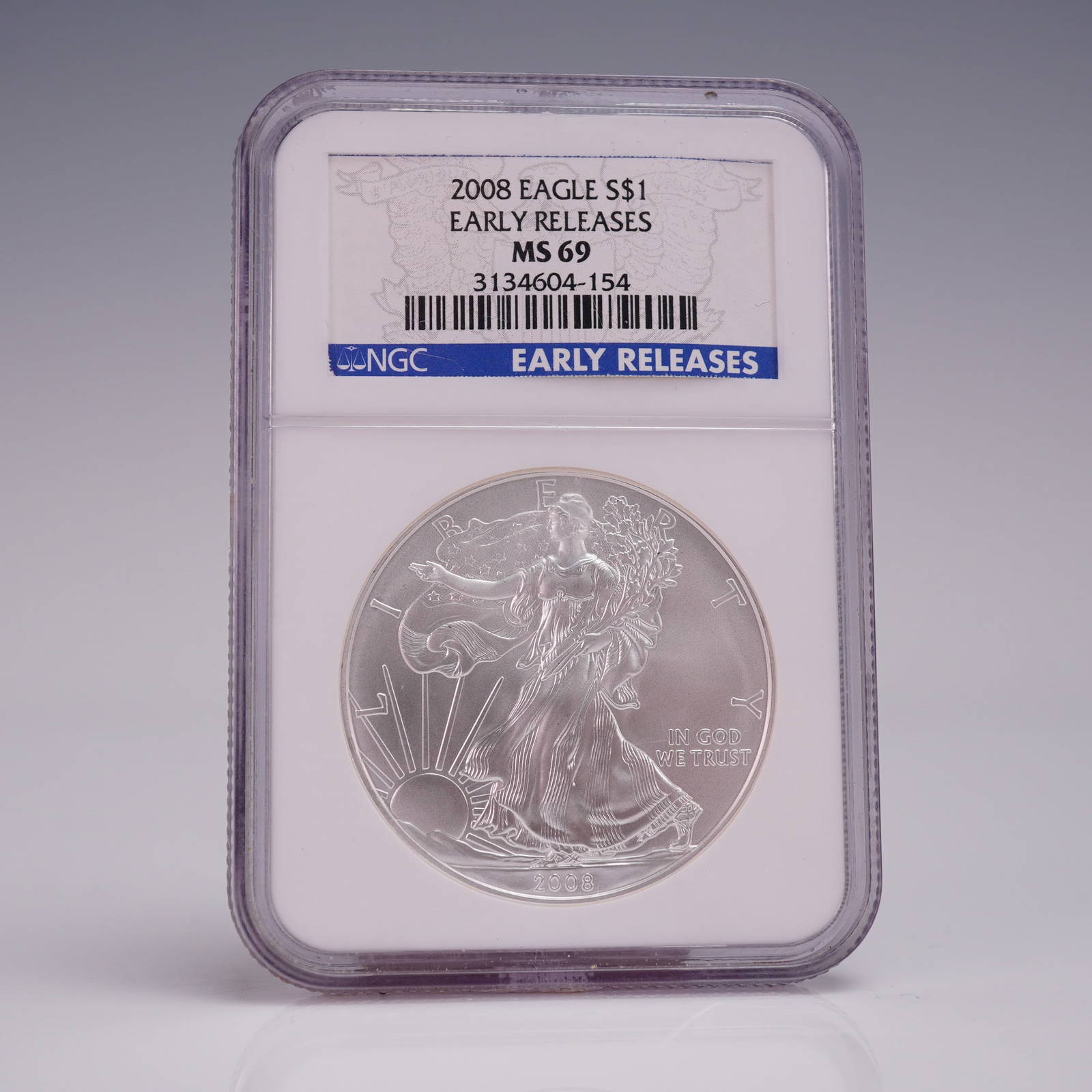 2008 American Silver Eagle Early Release Dollar Coin Ngc Graded Ms 69 Auction