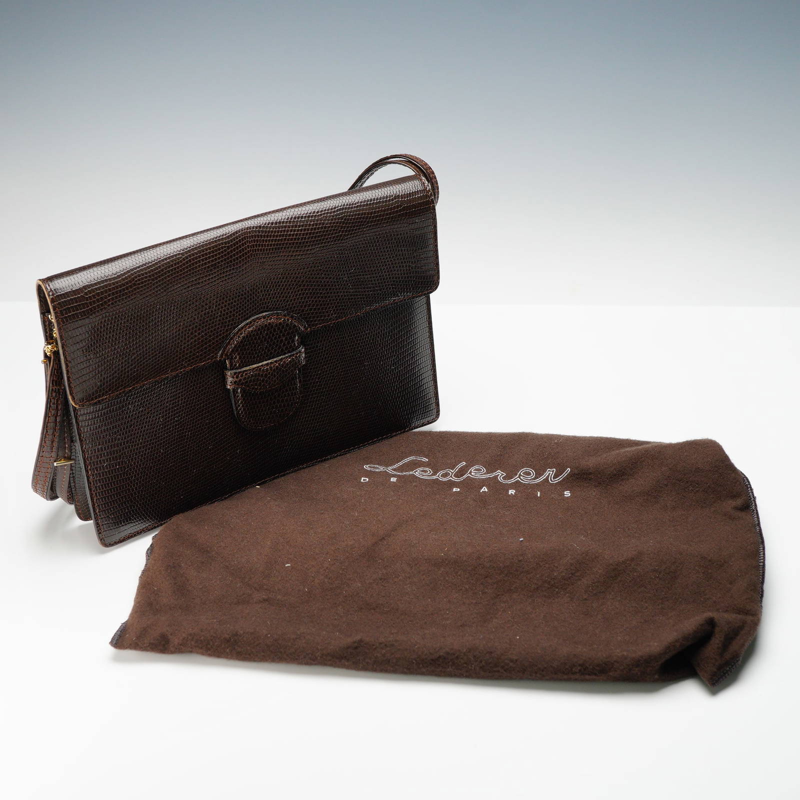 Lederer De Paris, Brown Lizard Embossed Leather Shoulder Bag - Sep 17 ...