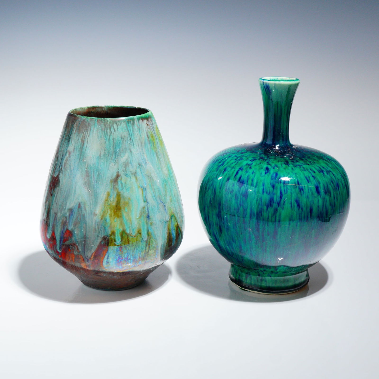 2 Modern Studio Ceramic Drip Vases Signed Ruby Hanlen & Stamped Haeger ...