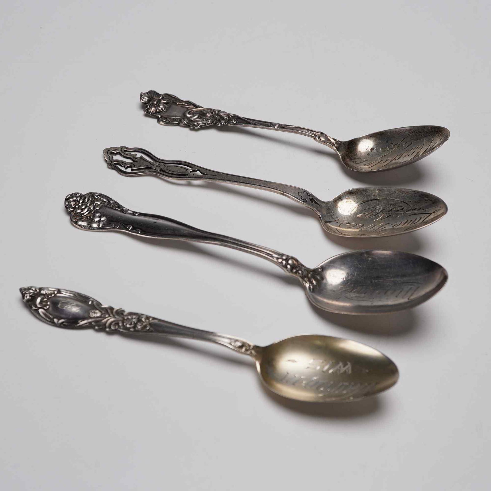 4pc American Sterling Silver Floral Motif Spoons Auction