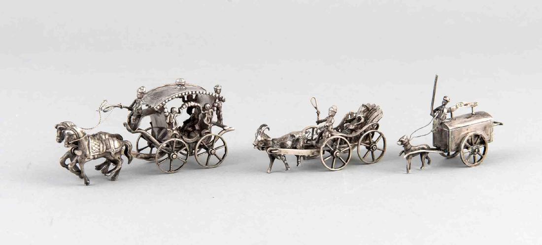 Three Miniature Carriages, 20th Century, Plated, L. 6